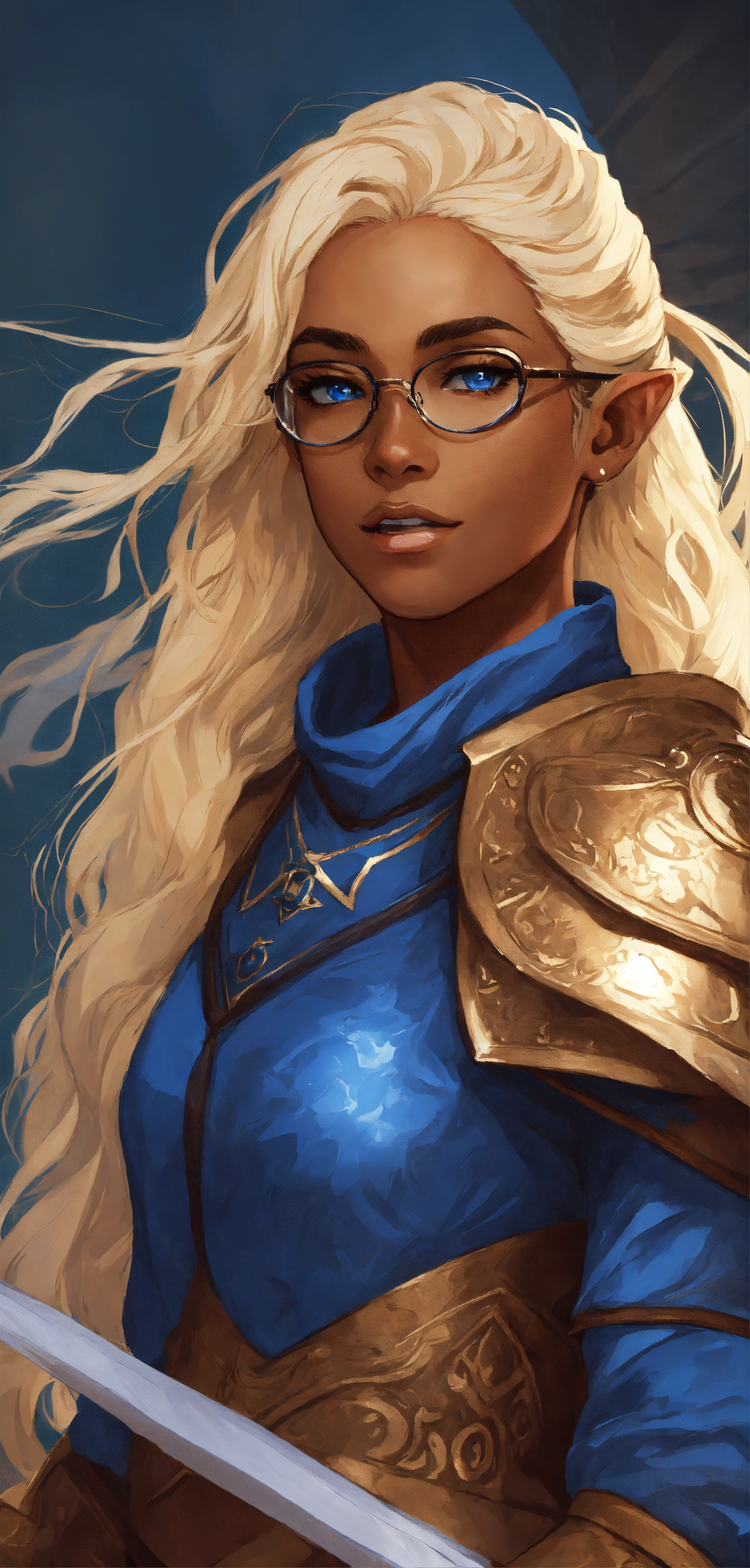 Lexica - A very brown skinned half elf woman, wearing glasses with deep ...