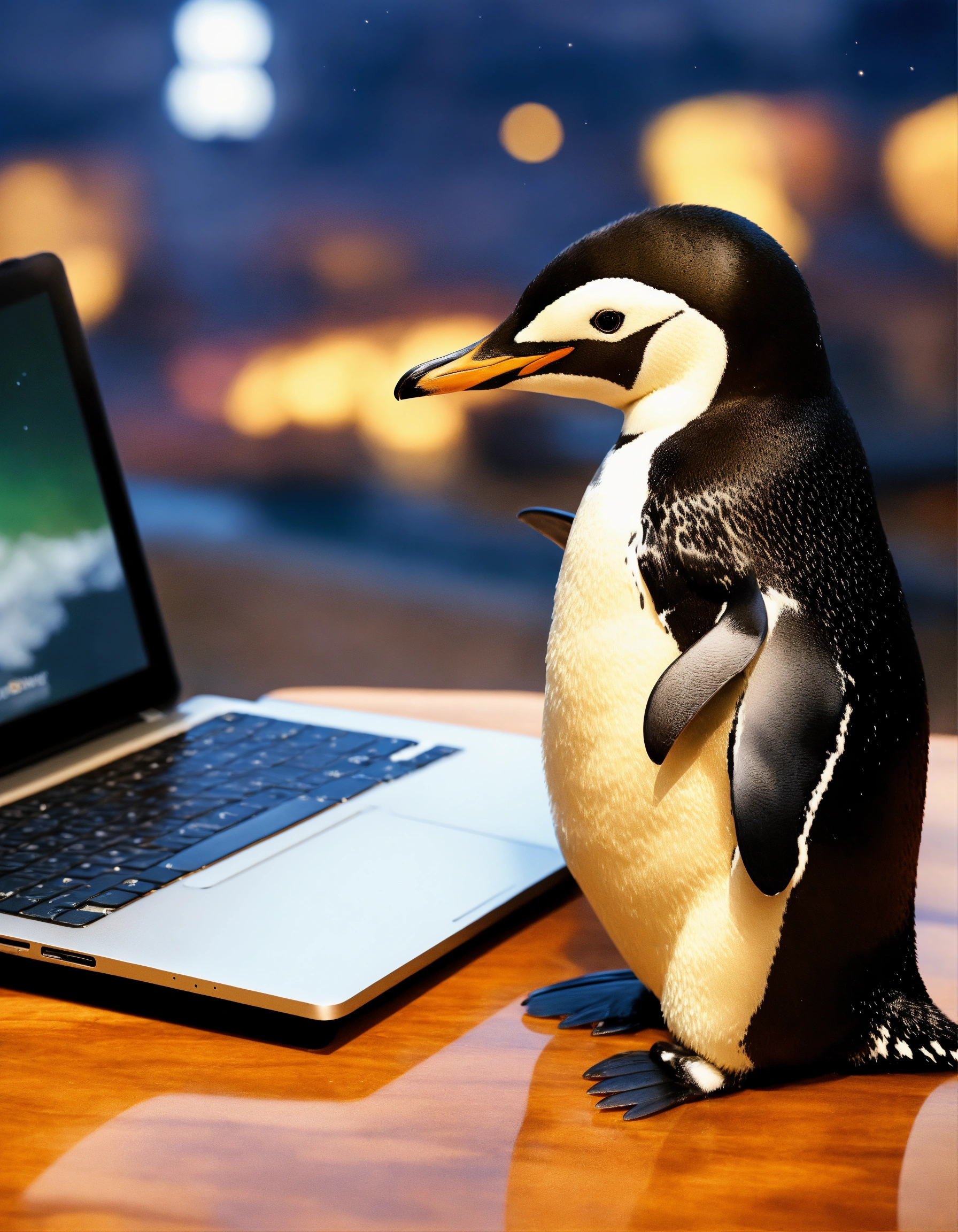 Lexica - Please picture penguins with a smartwatch typing on a laptop ...