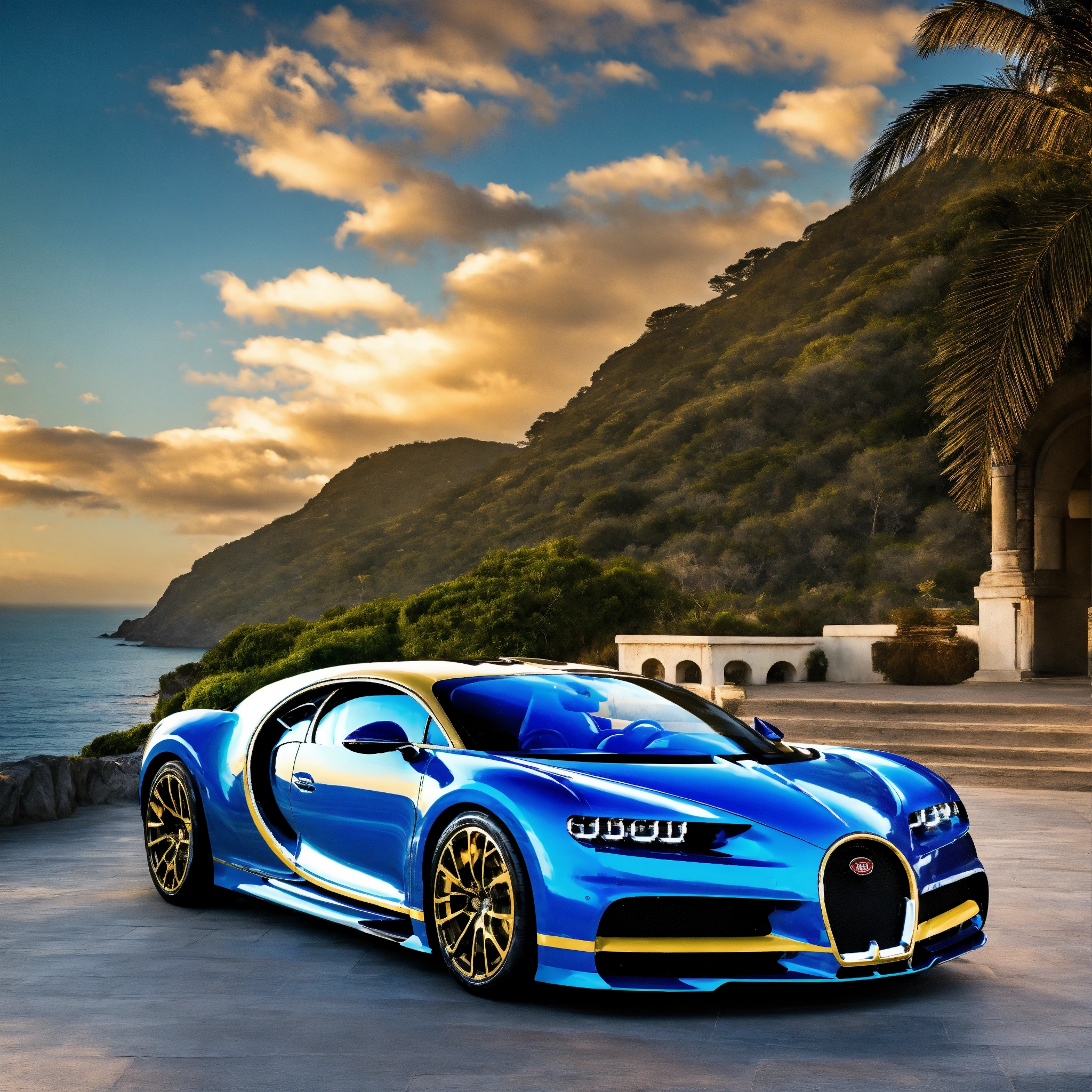 Lexica - Bugatti chiron golden car, blue ocean floor, 8k