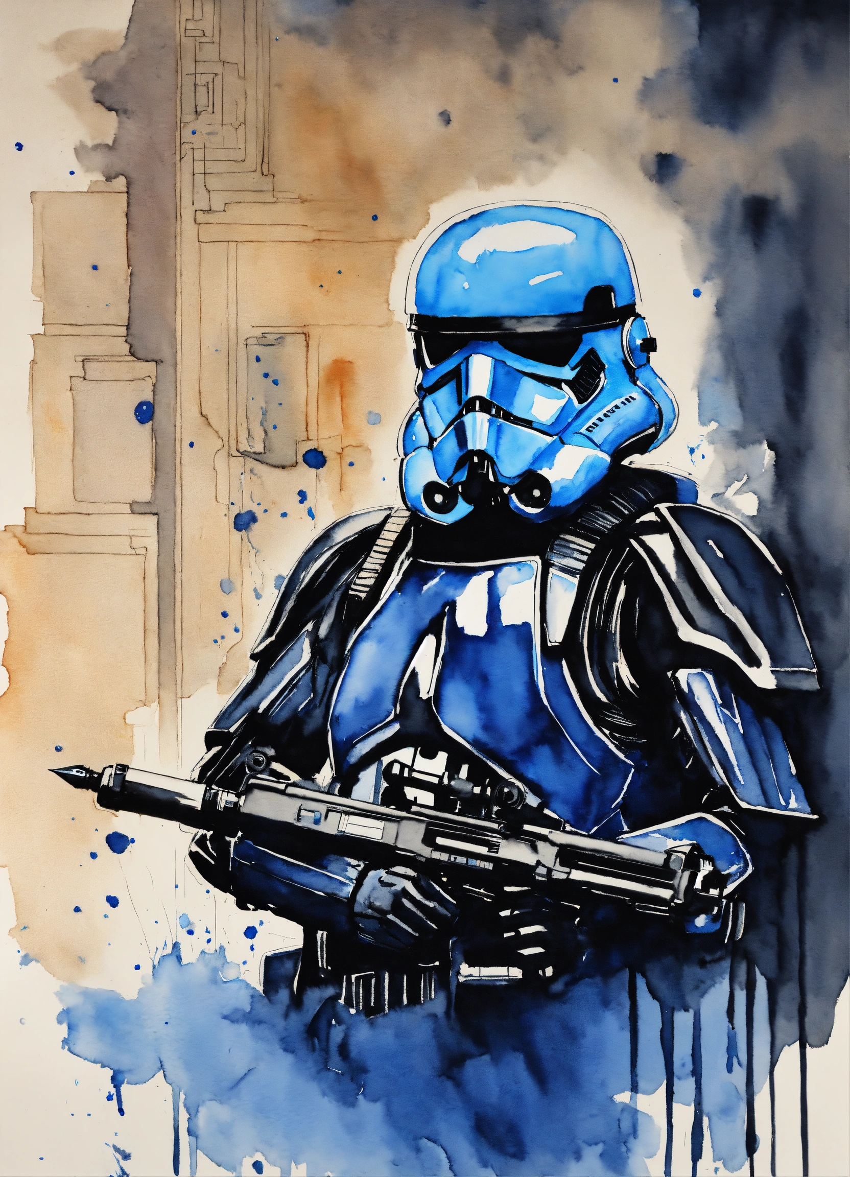 Lexica - Ultra-cyberpunk, stormtrooper, blue-black, watercolor painting ...