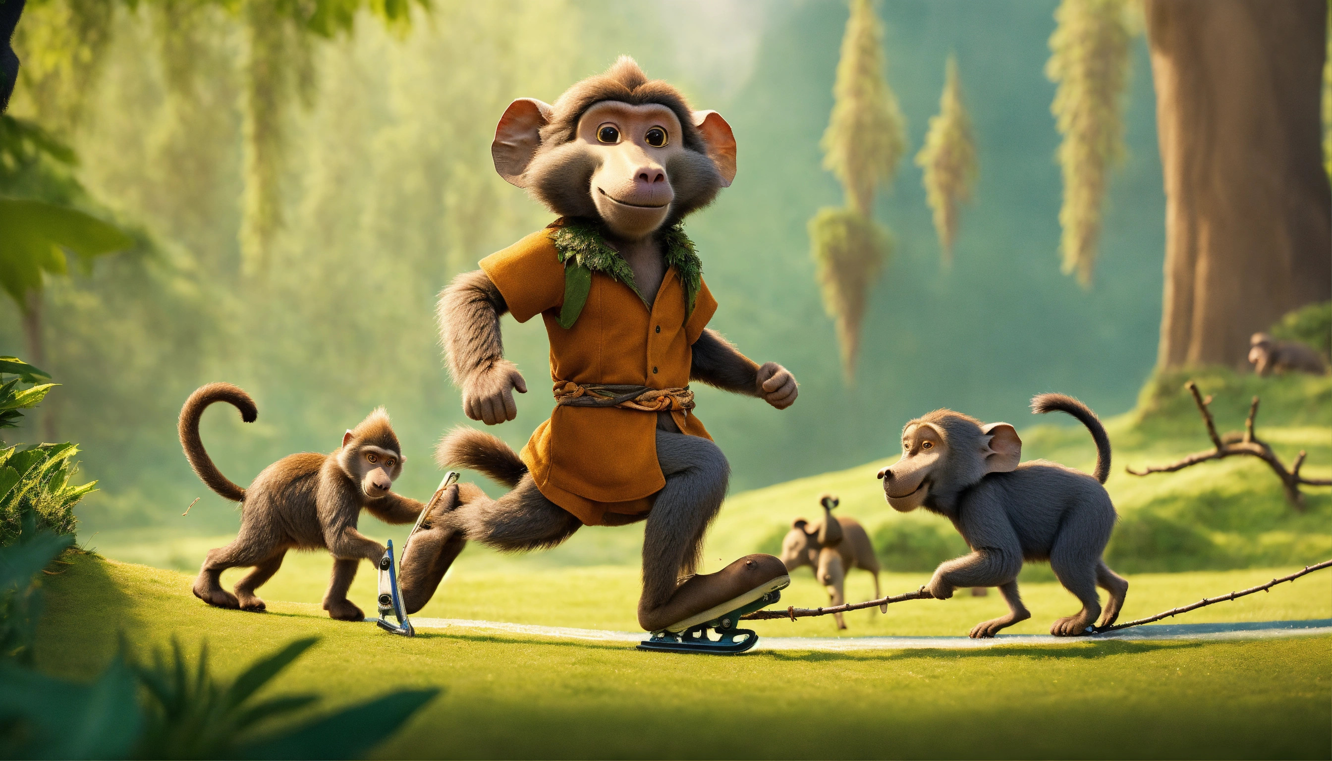 Lexica - Create a cartoon character for Bobby the Baboon, wearing leaf ...