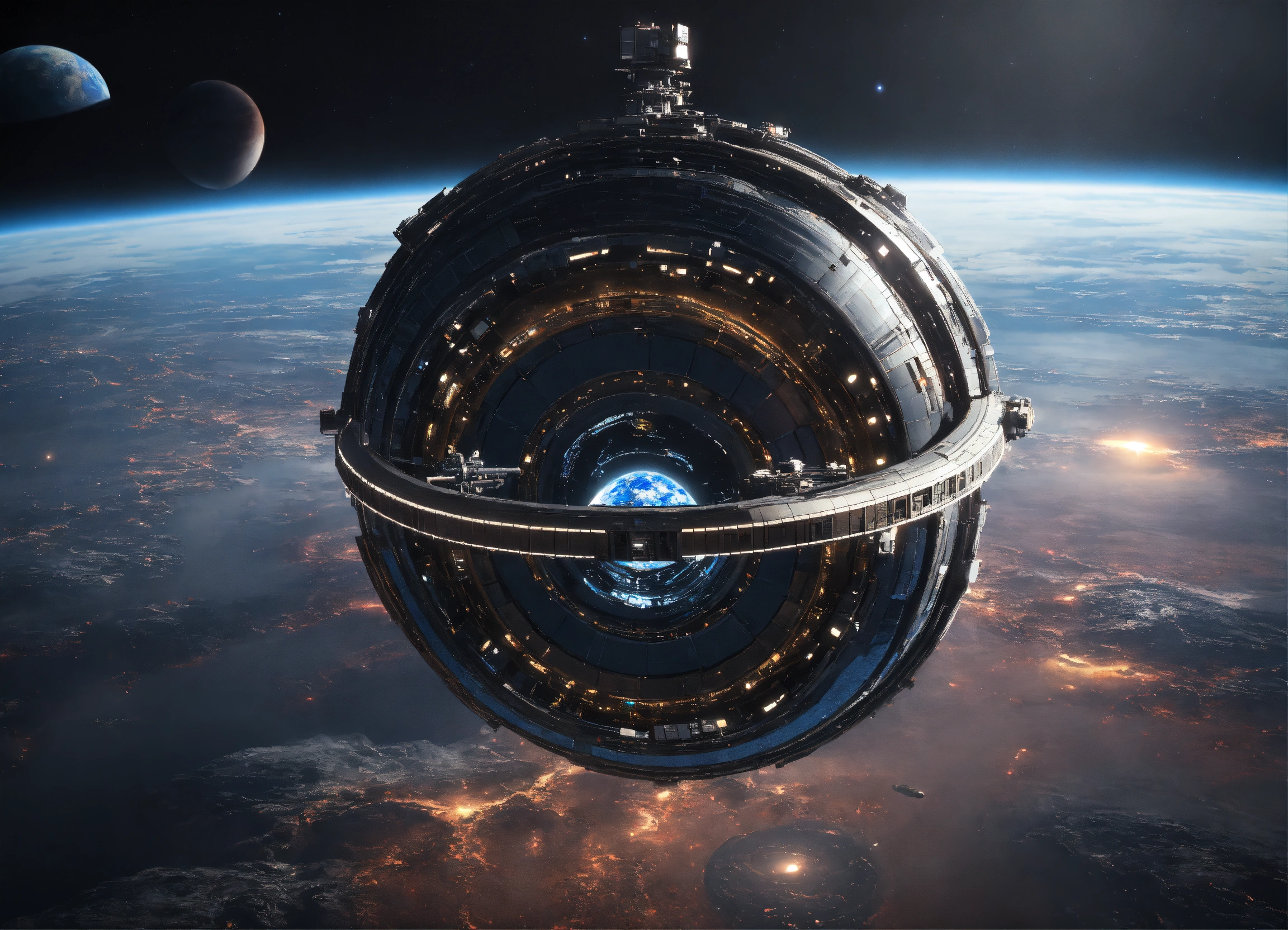 Lexica - A rounded space station wheel-shaped made of dark material, in ...