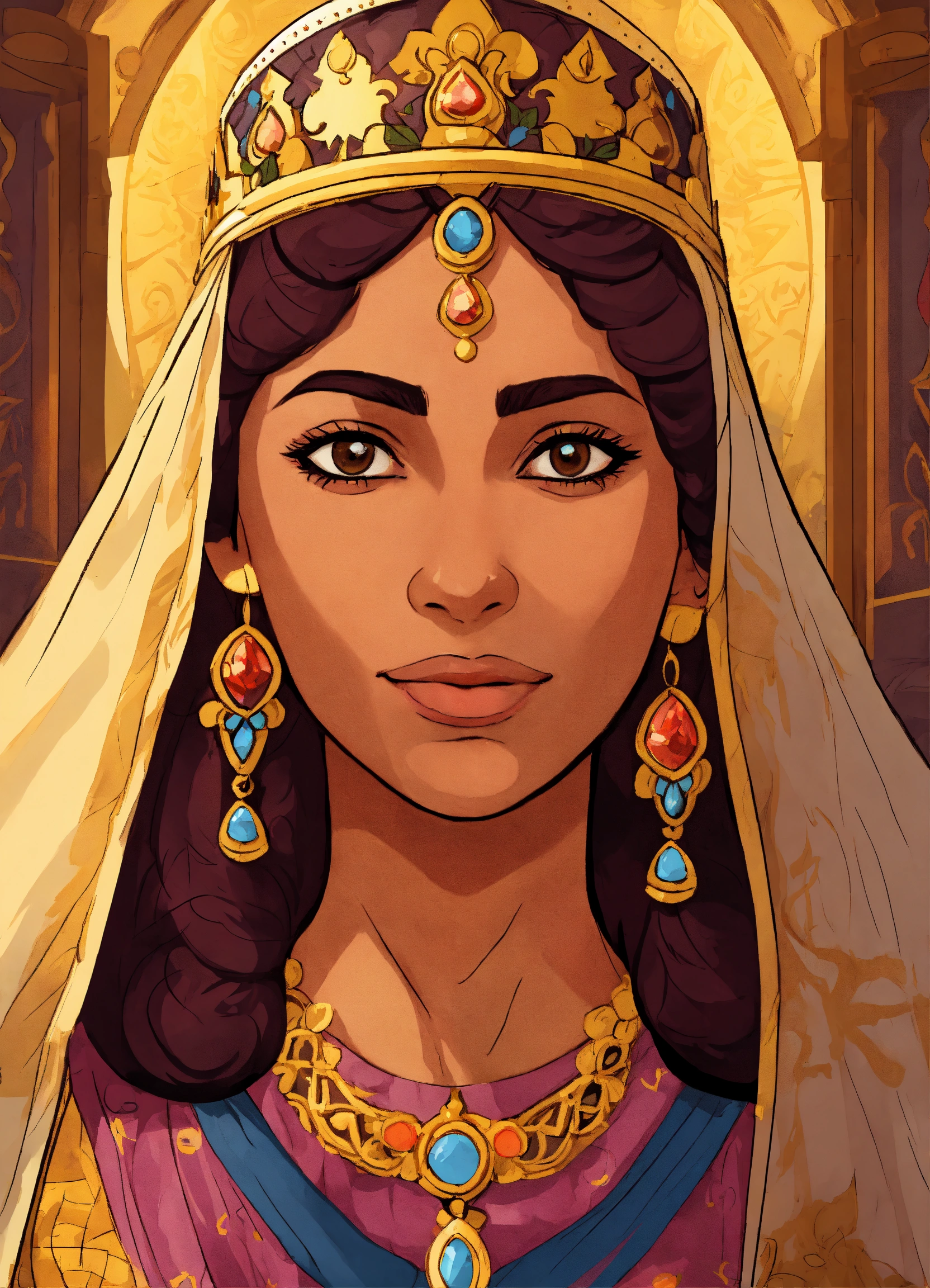 Lexica - Queen esther from the bible, 2d cartoon, face closeup