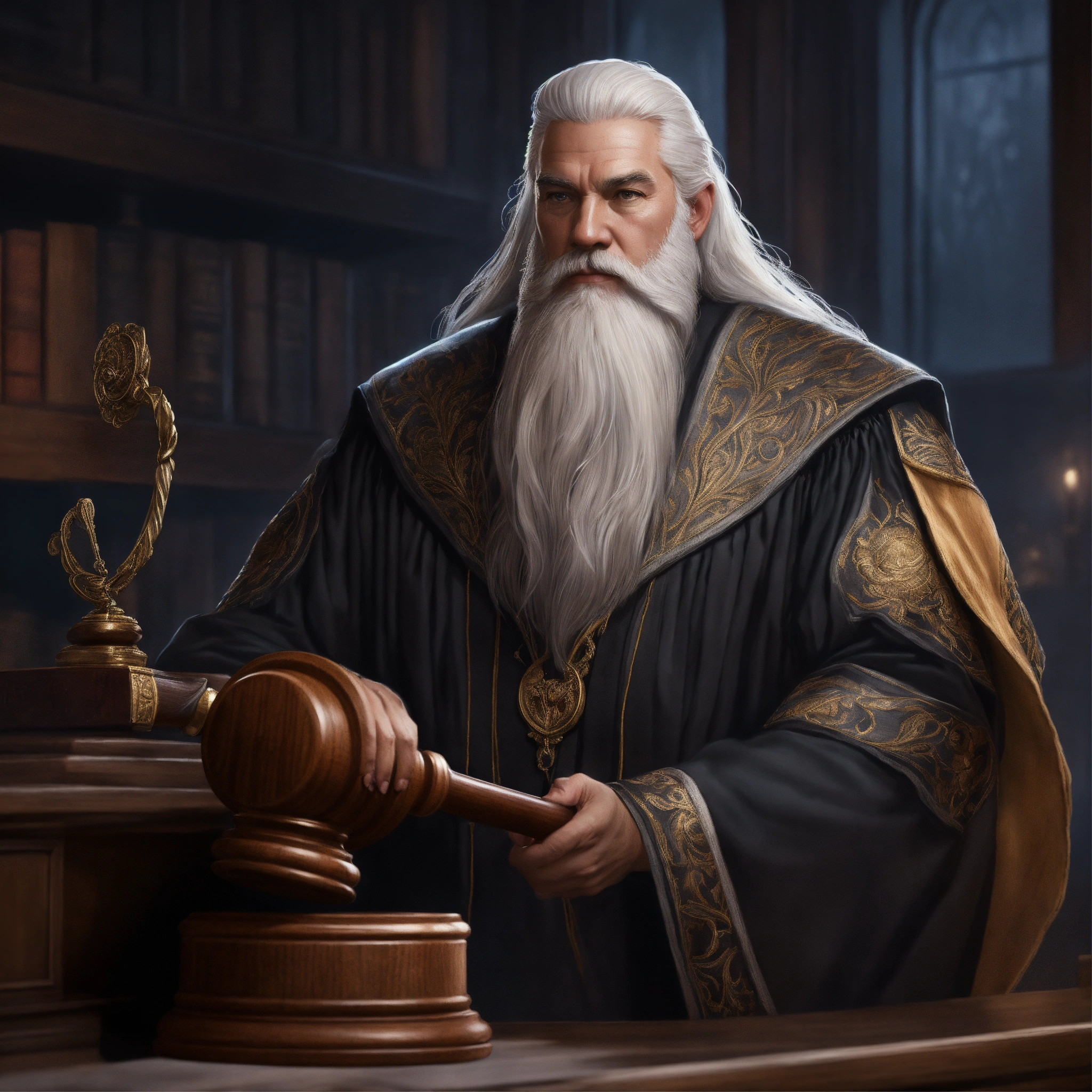 Lexica - Portrait painting of a judge with a wooden gavel, long beard ...