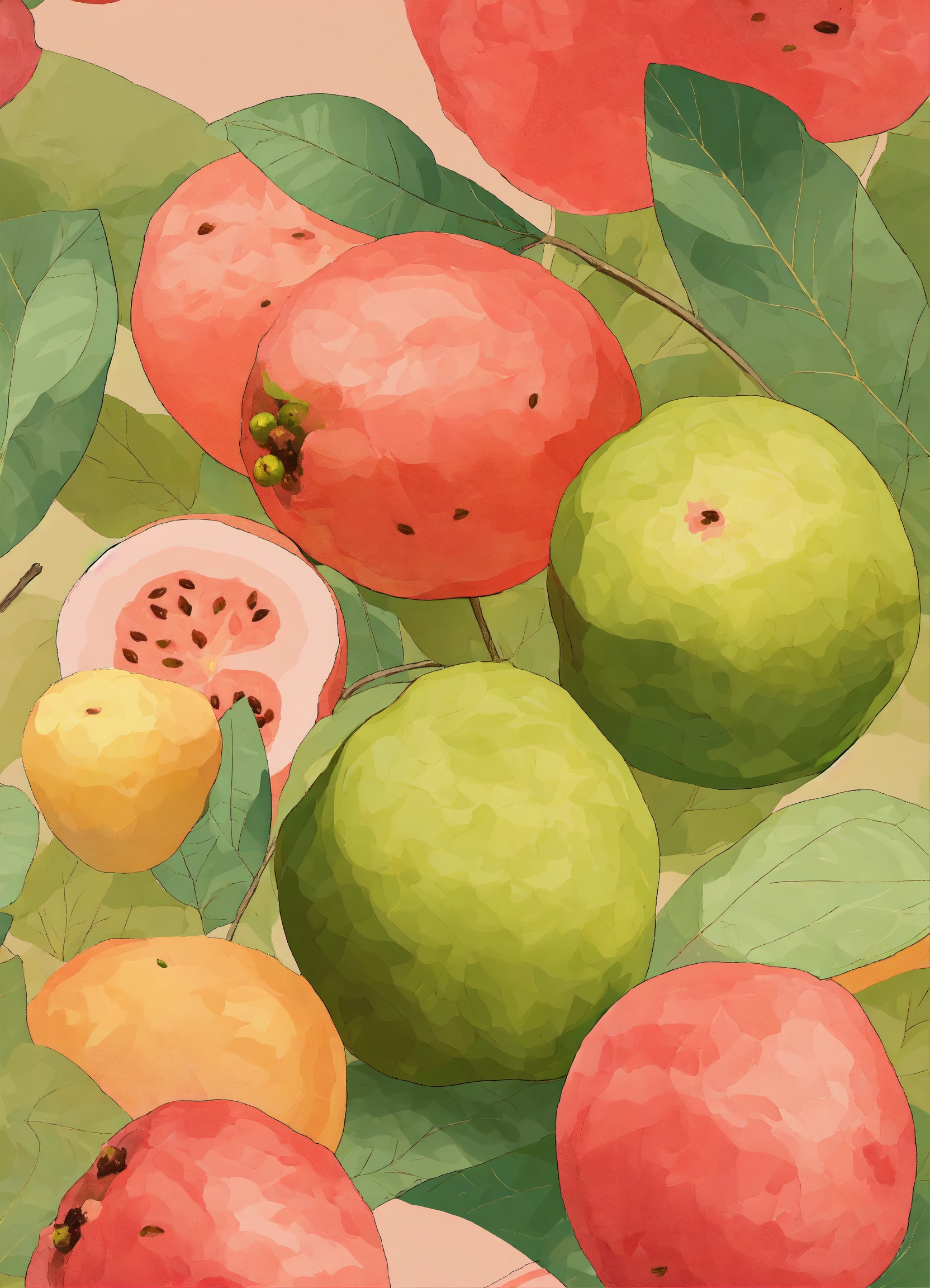 Lexica - The faded colors of guava fruit image intertwined seamlessly ...