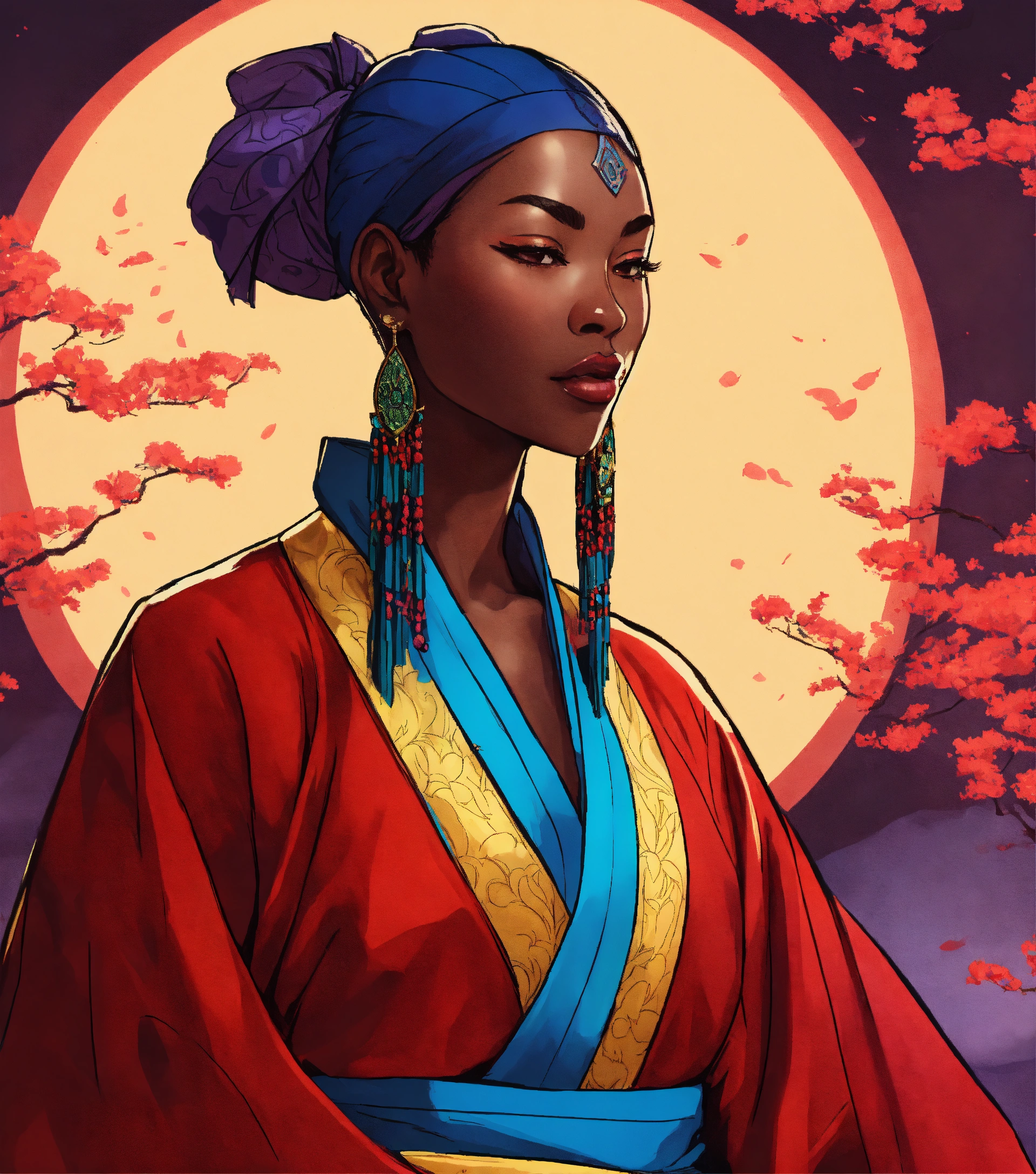 Lexica - An African woman cultivator in jewel tone flowing robes, drawn ...