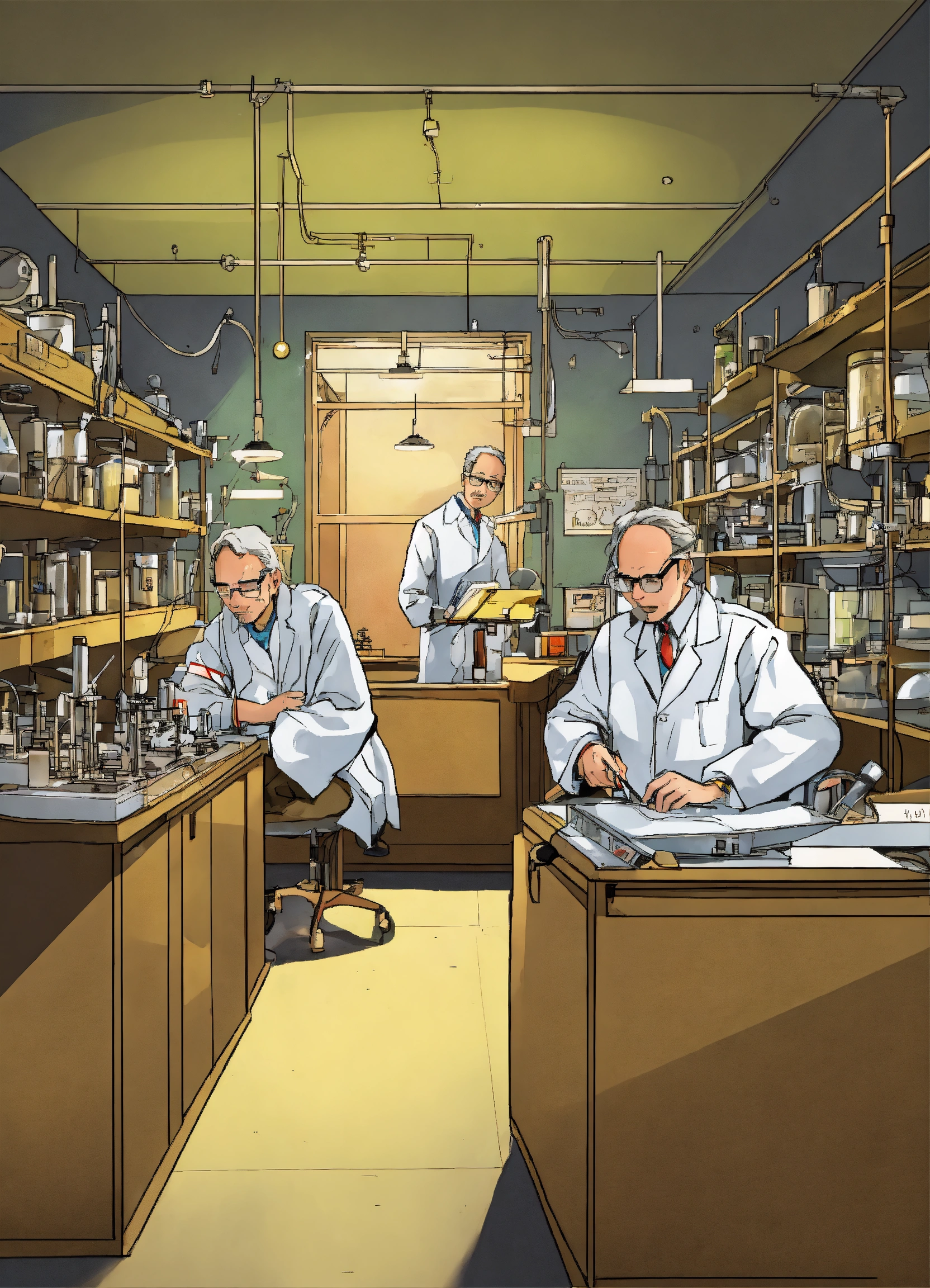 Lexica - Physicists in the lab, cartoon