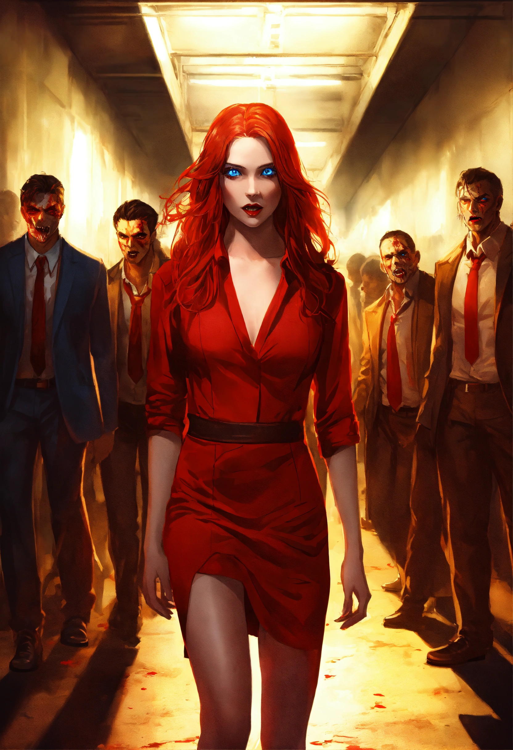 Lexica - A beautiful blue-eyed red haired Vampire woman in a short red ...