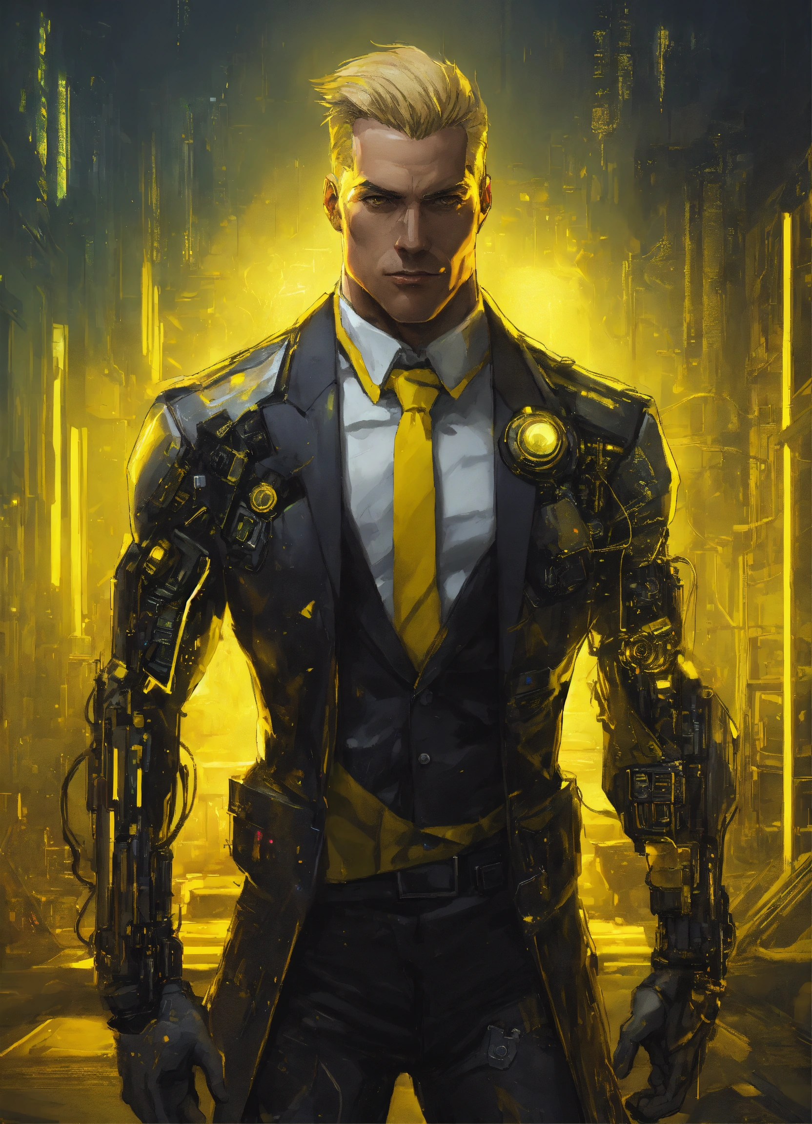 Lexica - Pale middle-aged dirty-blonde muscular cyberpunk cyborg man ...