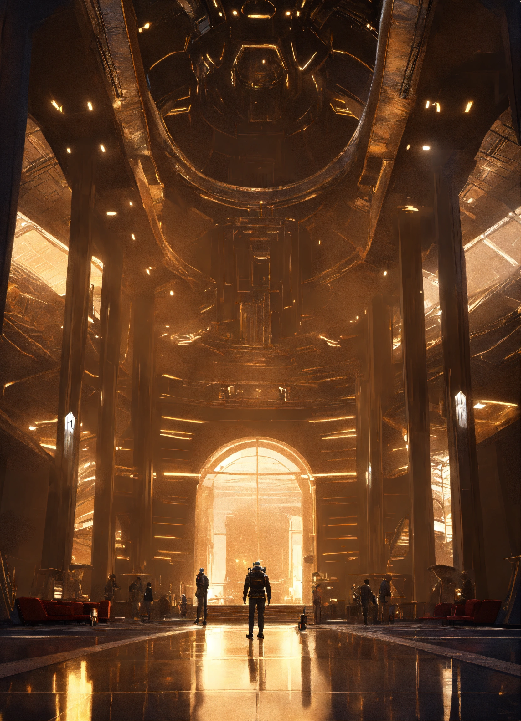 Lexica - Large spaceship lobby, modern design, classic artifact decor ...