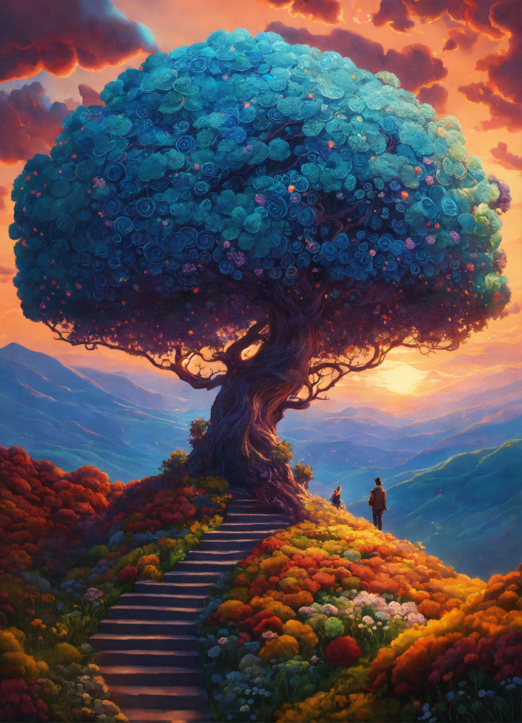 Lexica - Surreal giant tree on top of a hill, detailed, path up the ...