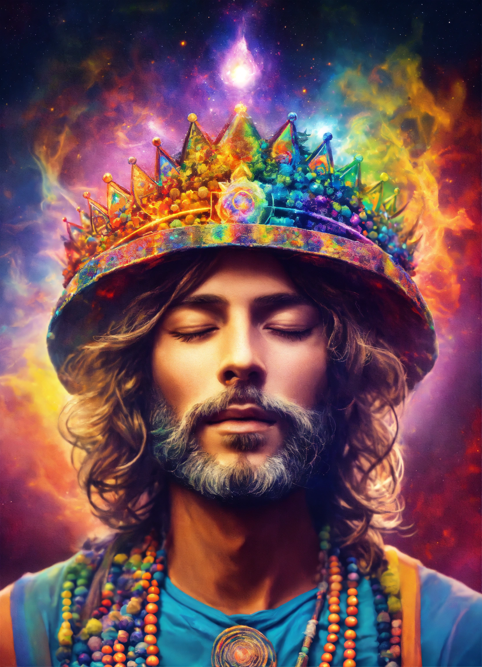 Lexica - Abstract hippy smoking dmt, with universe coming out of his ...