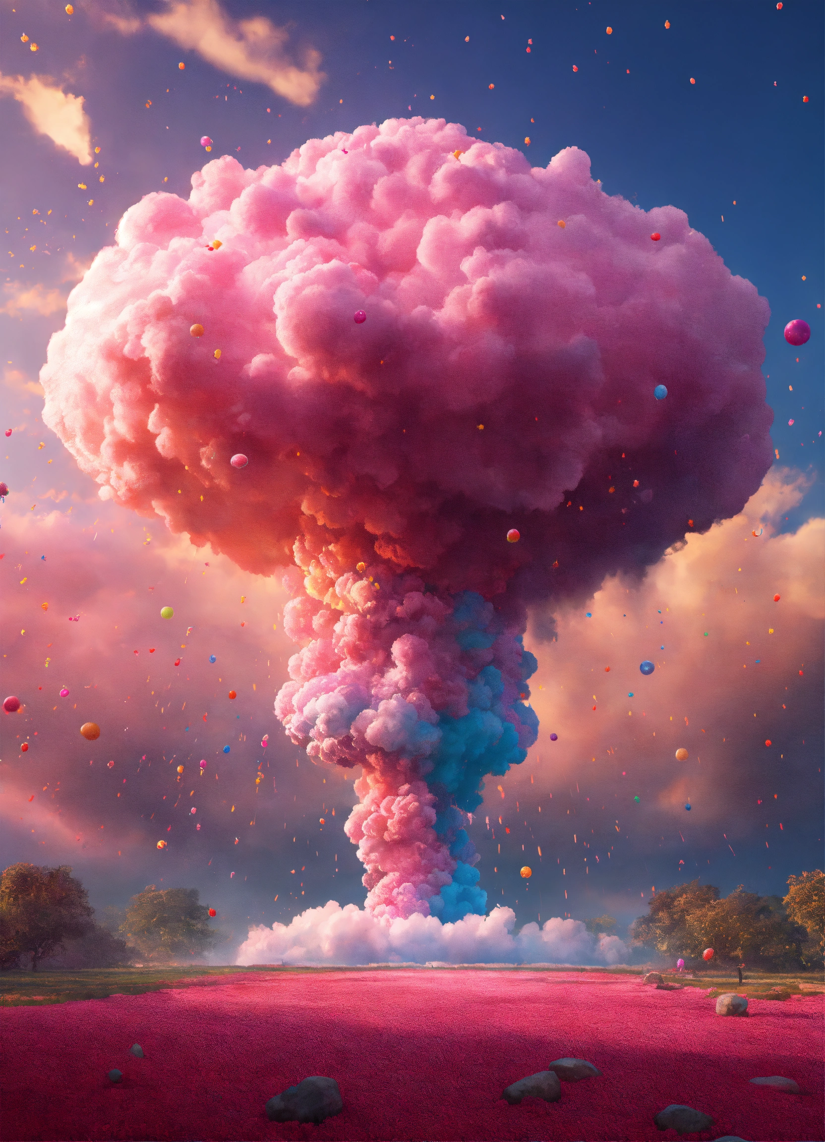 Lexica - A nuclear explosion , made out of cotton candy clouds ,paint ...