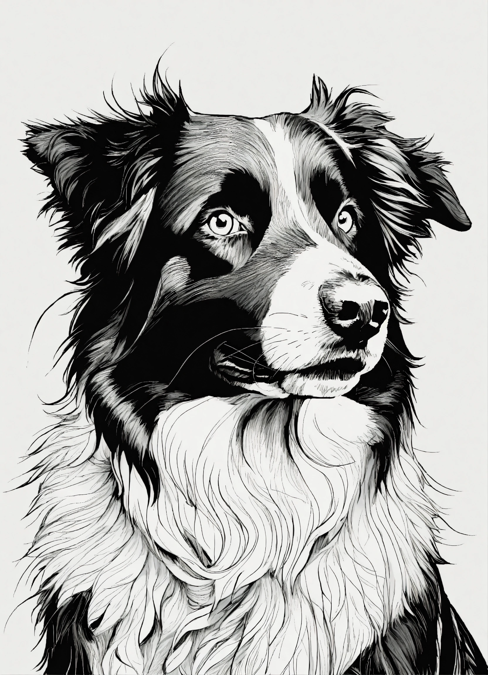 Lexica - Black and white bold line drawing, Australian shepherd, lines ...