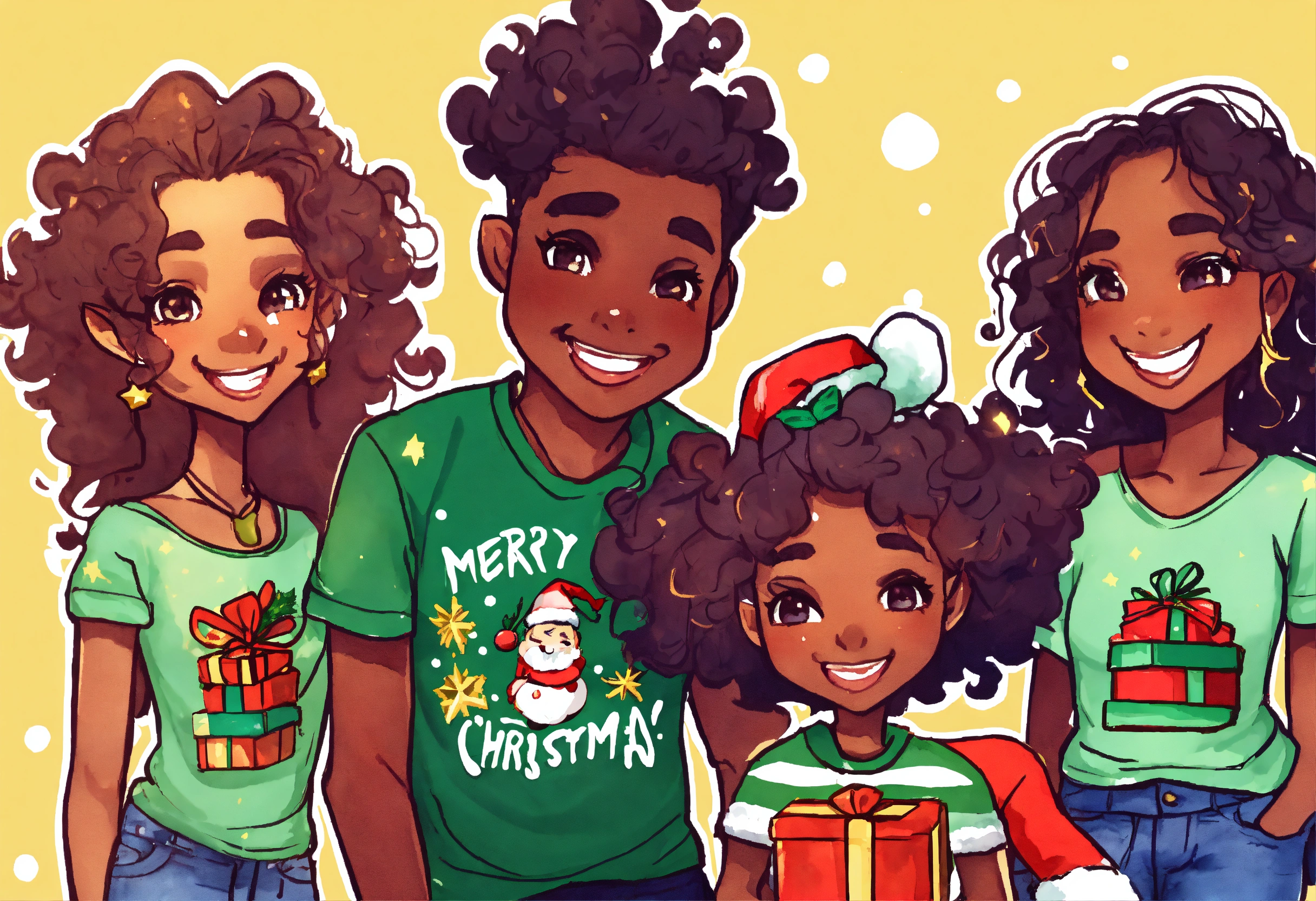 Lexica - Smiling dark complexion Christmas adult elf’s and Santa, close ...