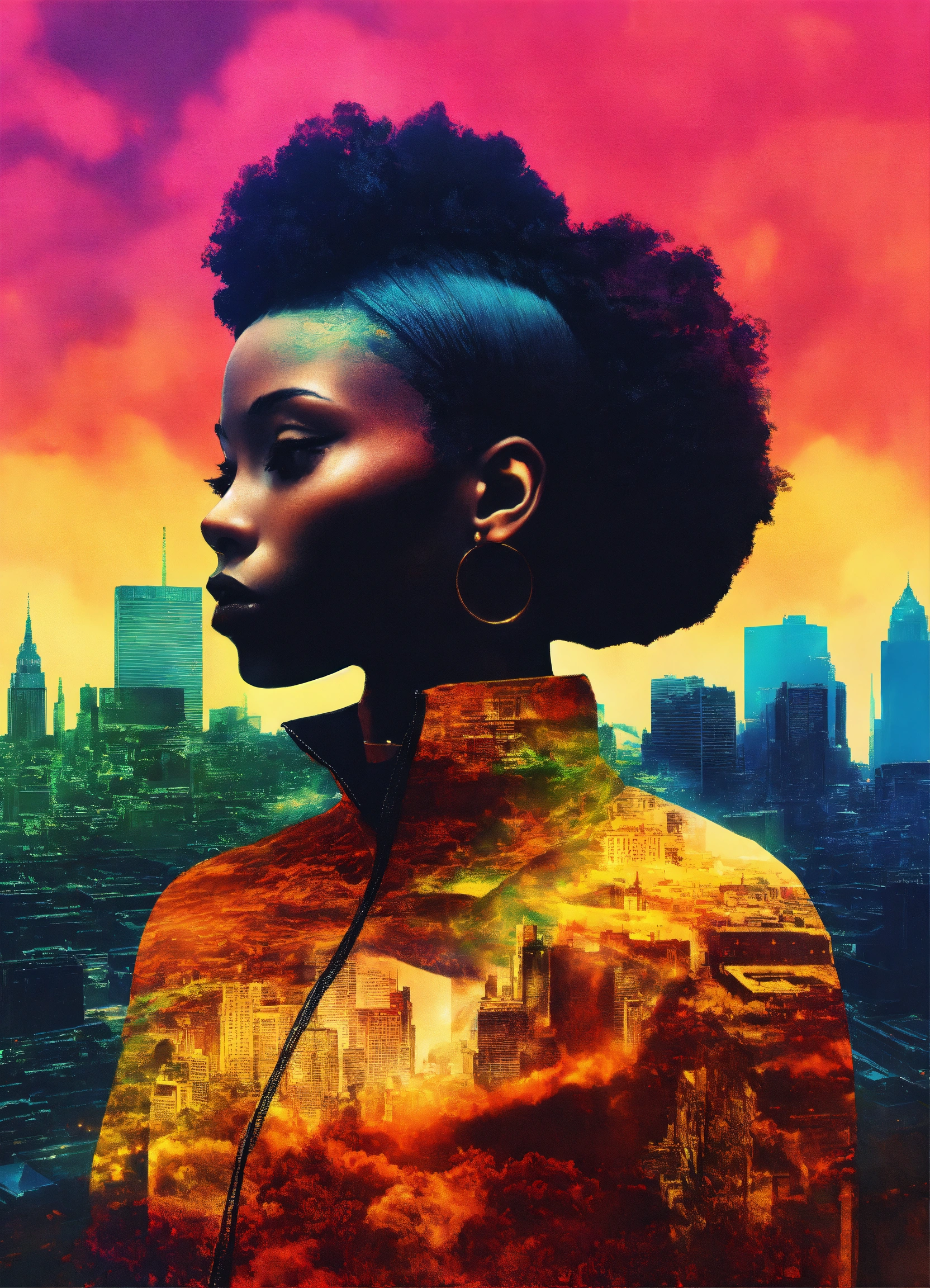 Lexica - ((triple exposure effect)), black woman, silhouette ...
