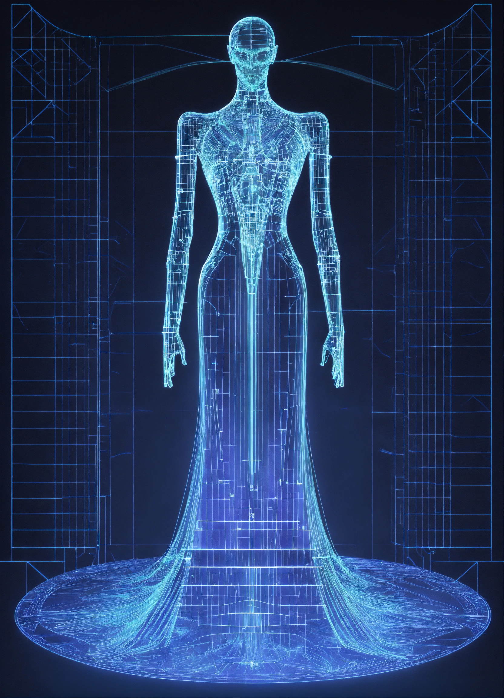 Lexica - Design a 3D hologram of a vampire with long gown, focusing on ...