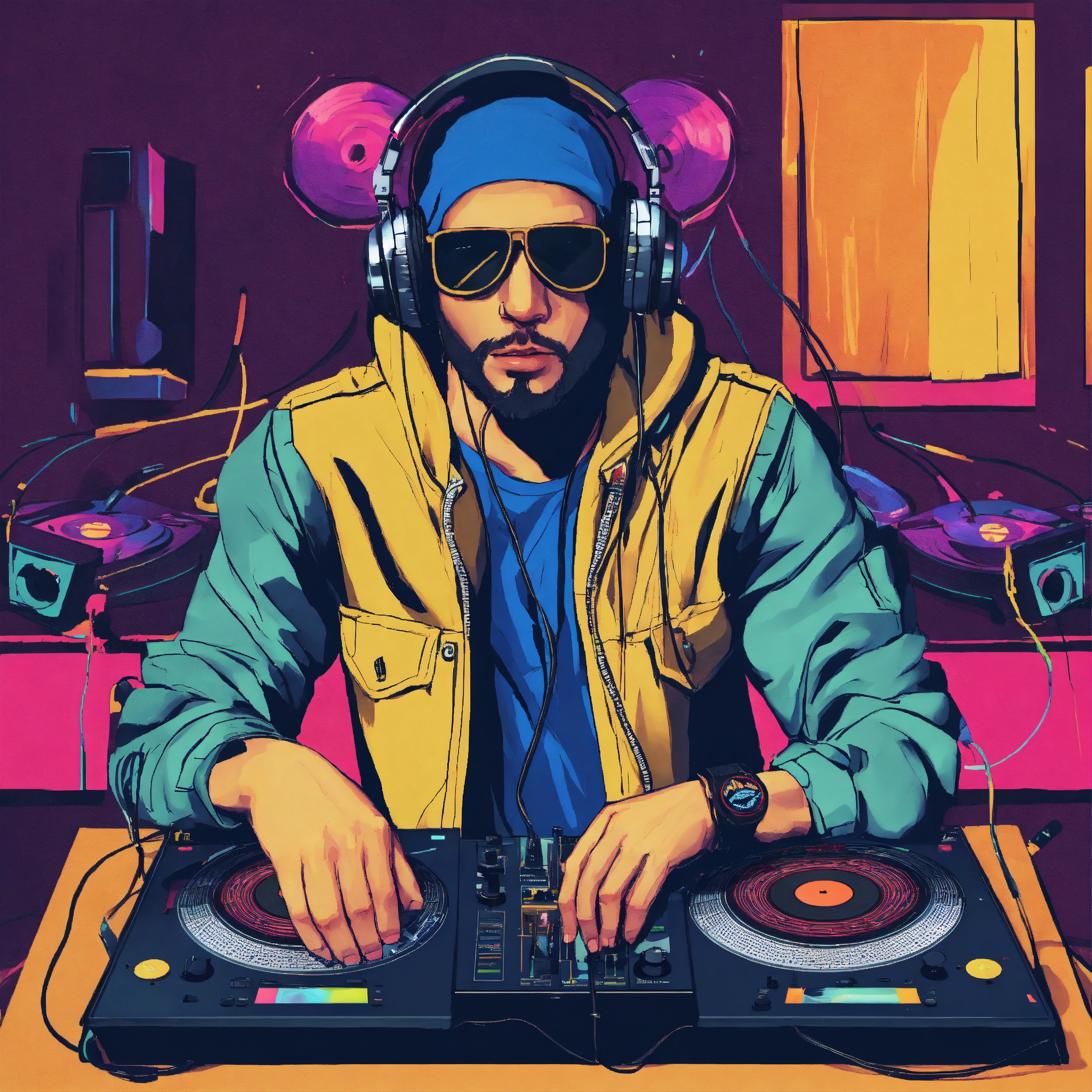 Lexica - DJ wolf with headphones and turn tables