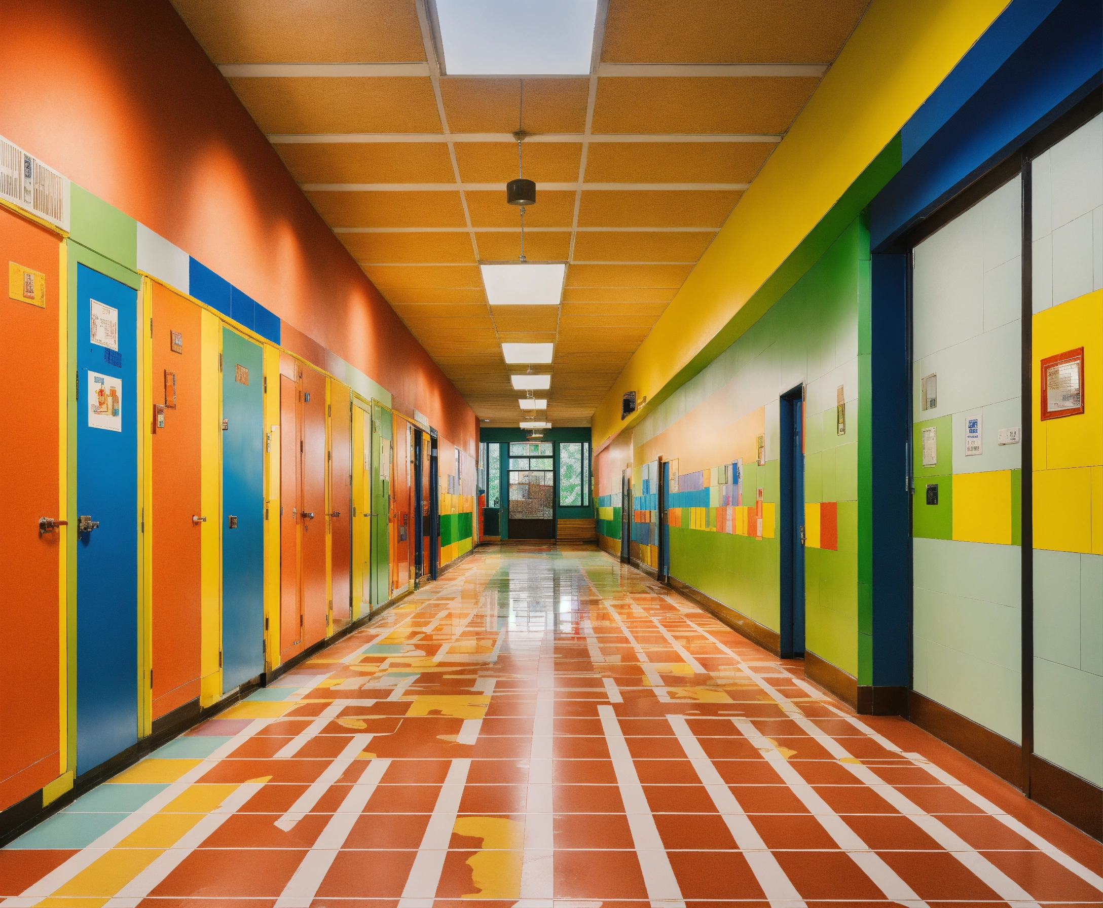 Lexica - A school hallway with large, smooth walls with a light tiled ...