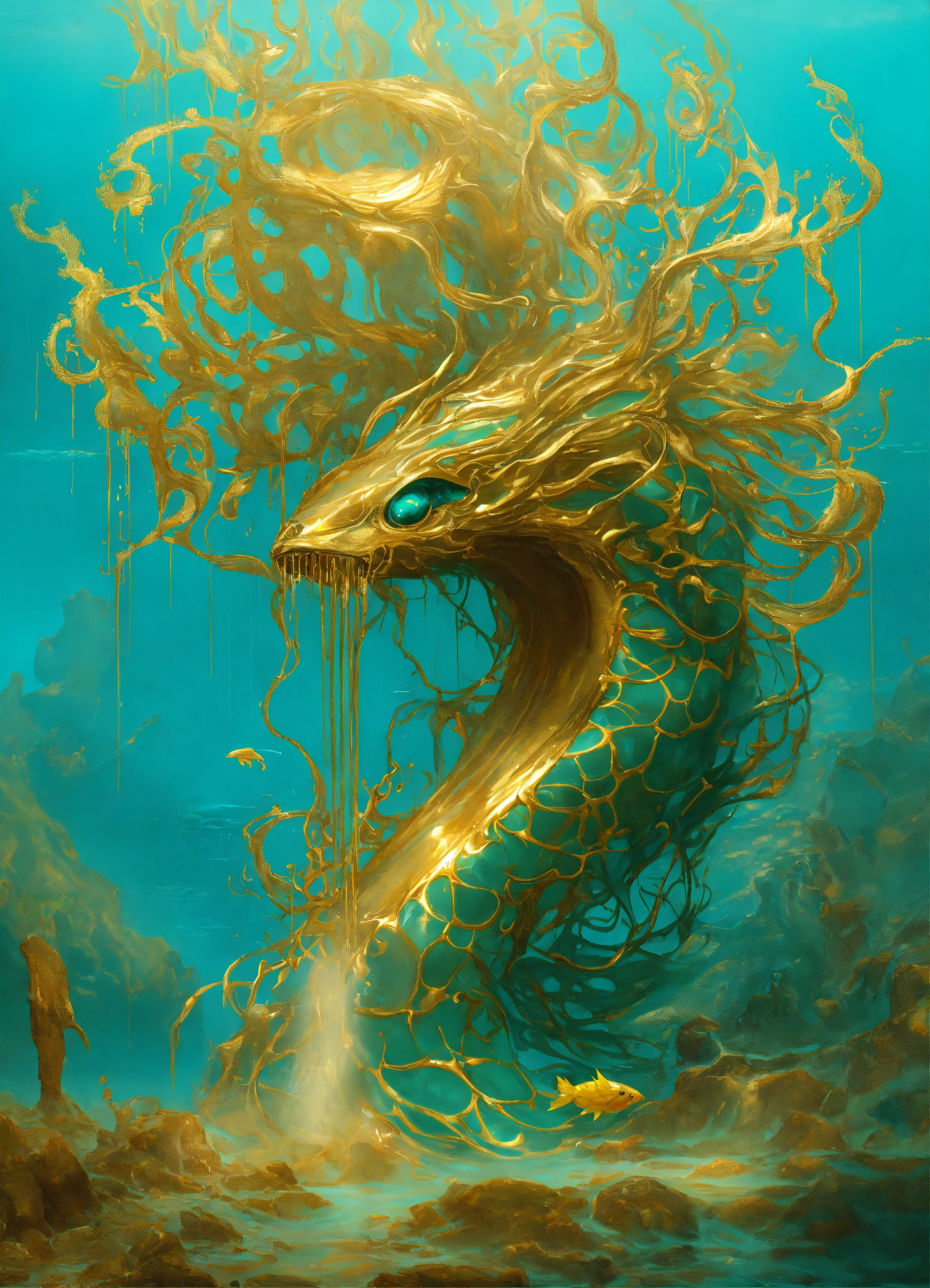 Lexica - Liquid, surreal, turquoise, metallic, gold, ocean, creature ...