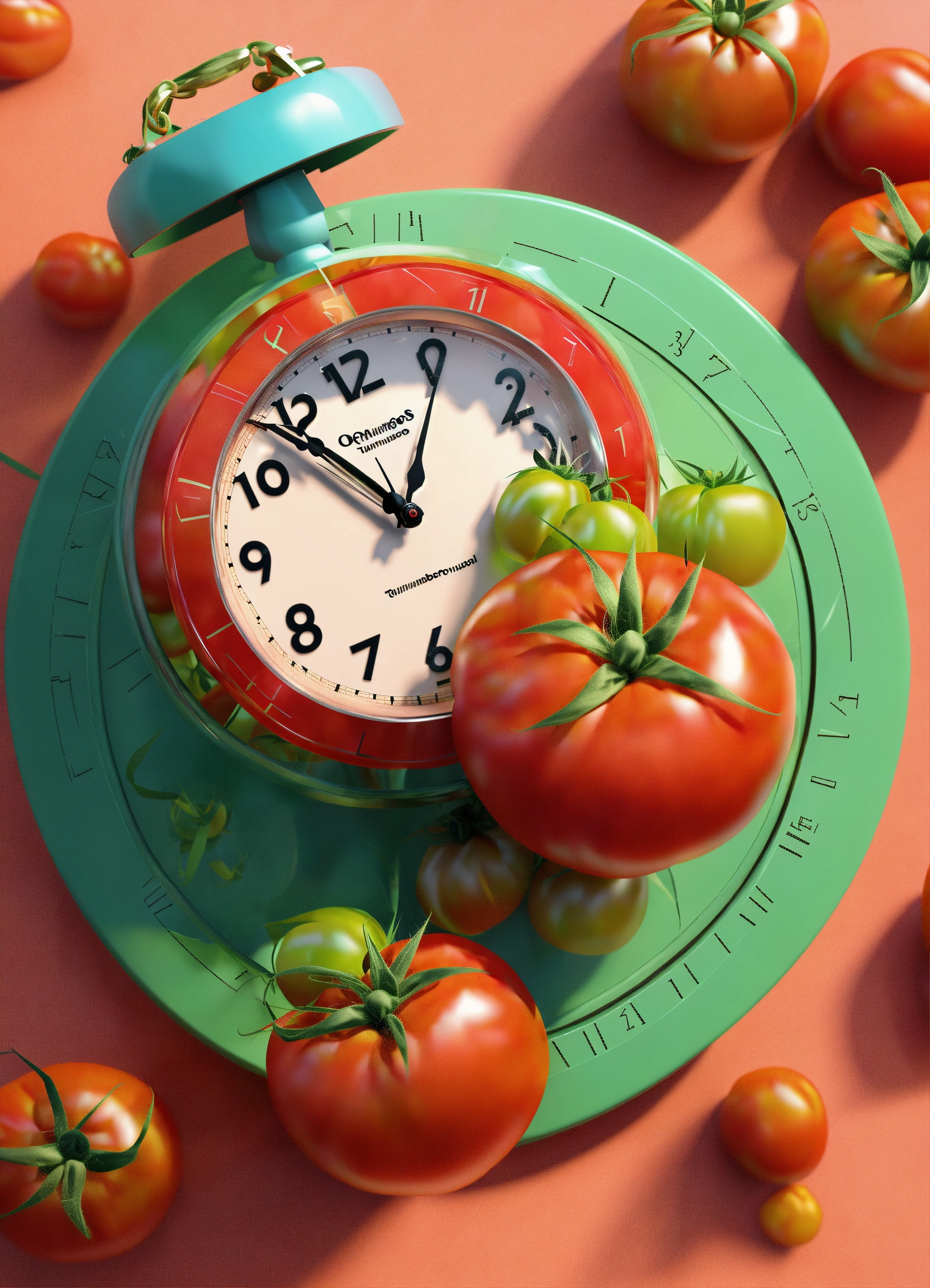 Lexica - Hand with a clock, (((on the clock tomatoes instead of numbers ...