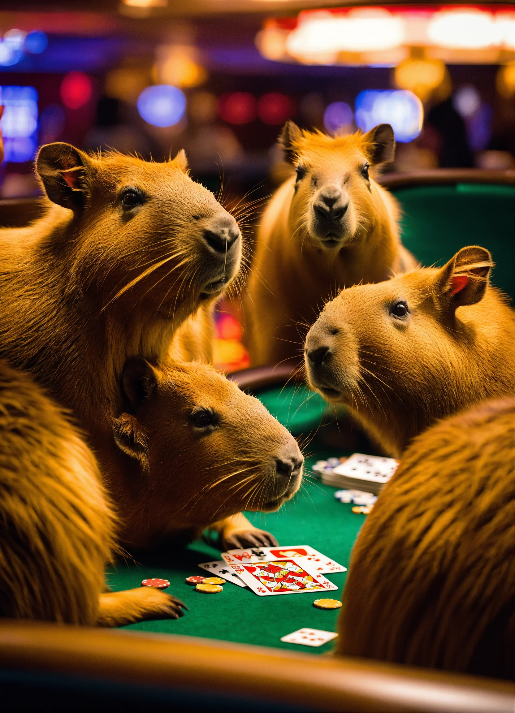 Lexica - Group of capybaras playing cards in a casino in Las Vegas
