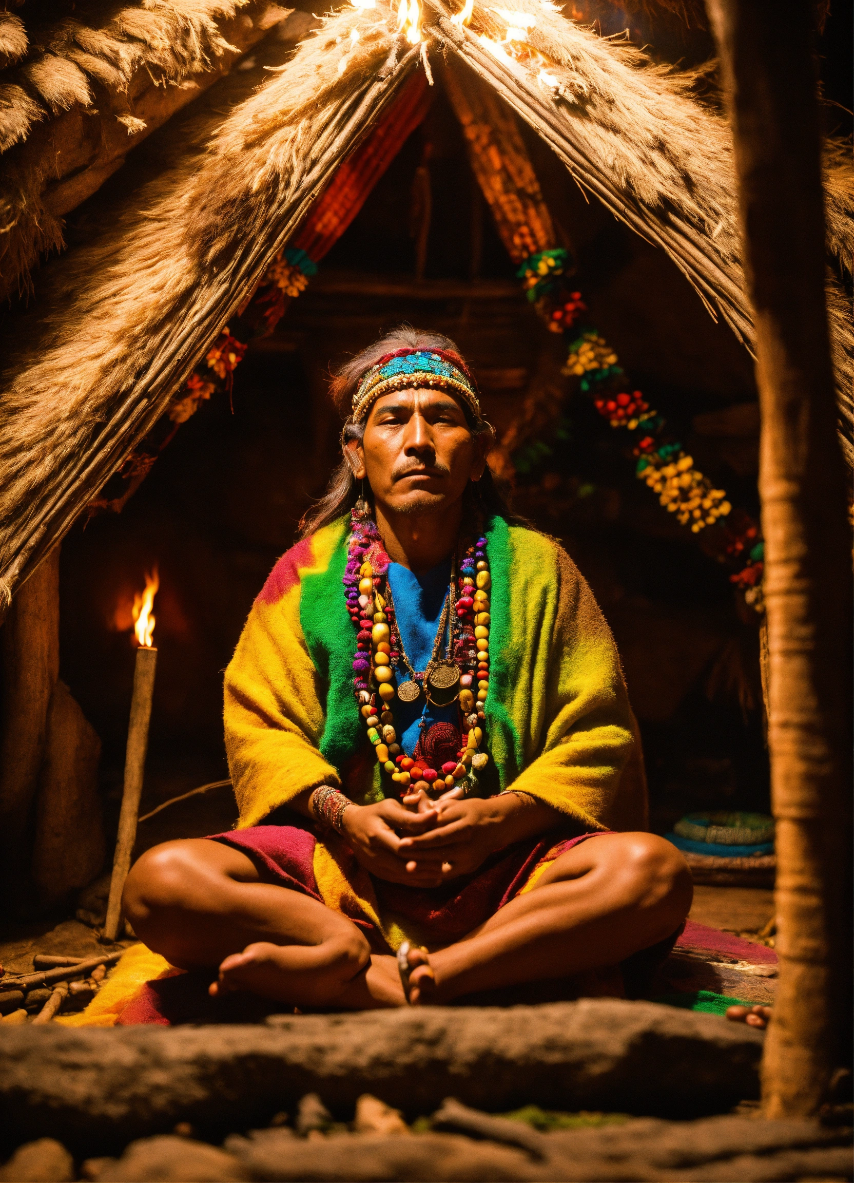 Lexica - Peruvian shaman sitting cross-legged in shamanic trance ...