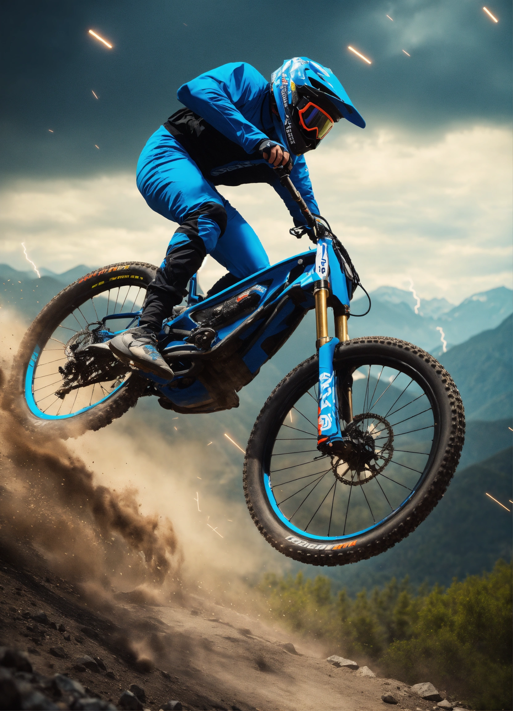 Lexica - The mountainbiker jump extreme downhill is wearing a blue ...