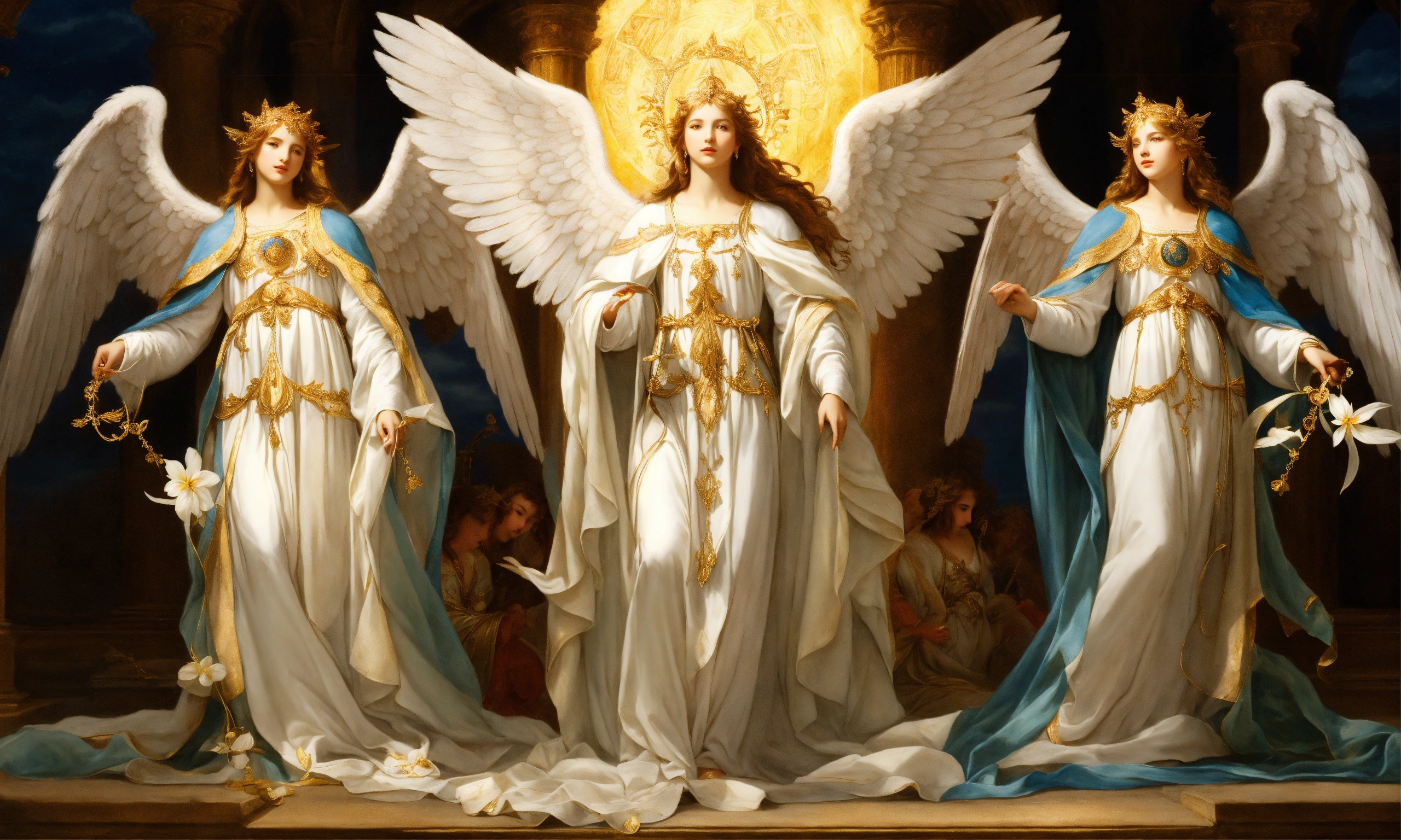 Lexica - Three archangels with beautiful wings and white clothes