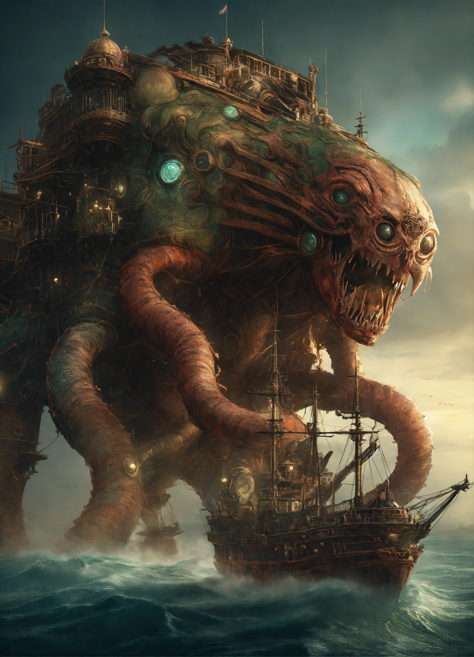 Lexica - An artwork of an enormous cyborg creature, in the style of ...