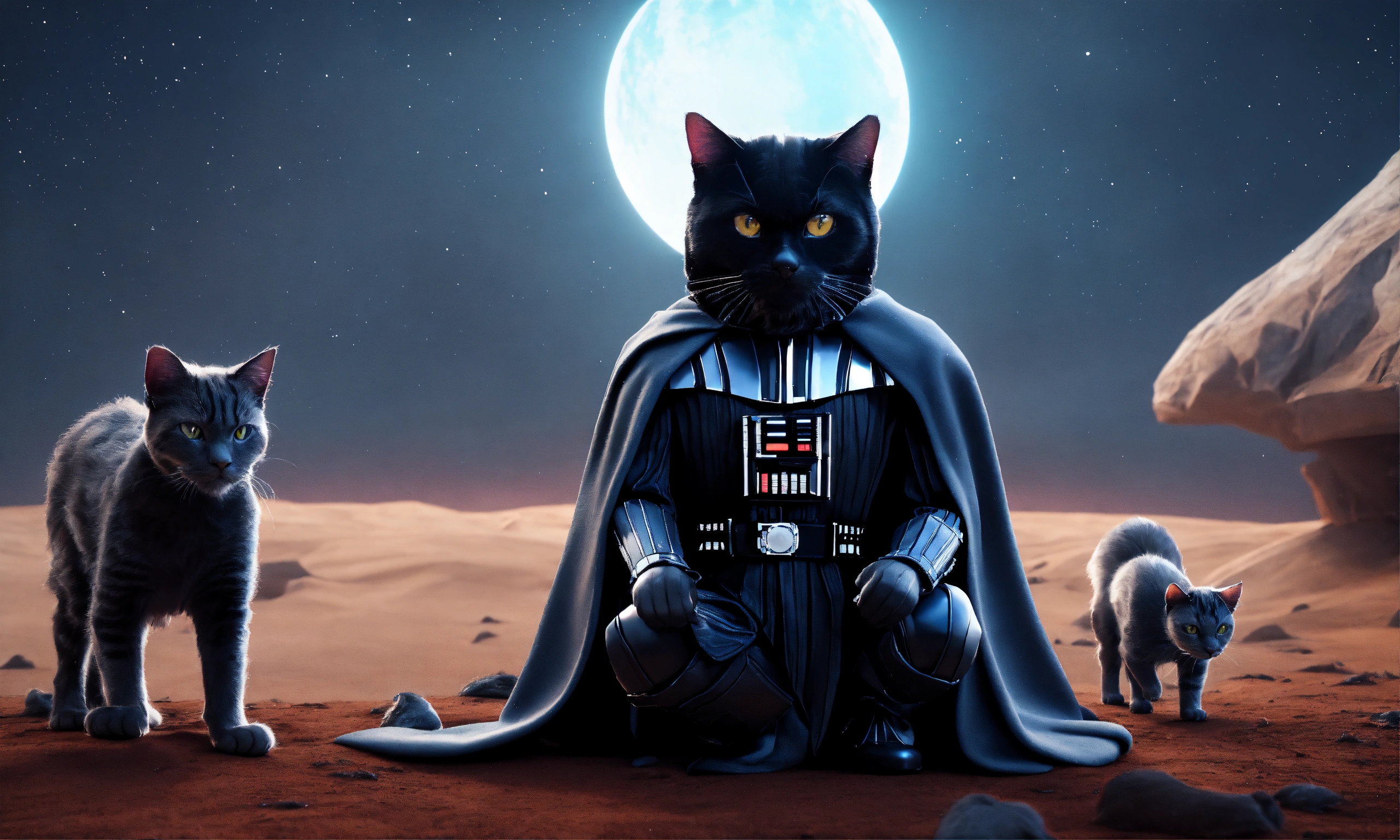 Lexica - 3D Darth Vader as a cat with a grey cat head and cat paws . On ...