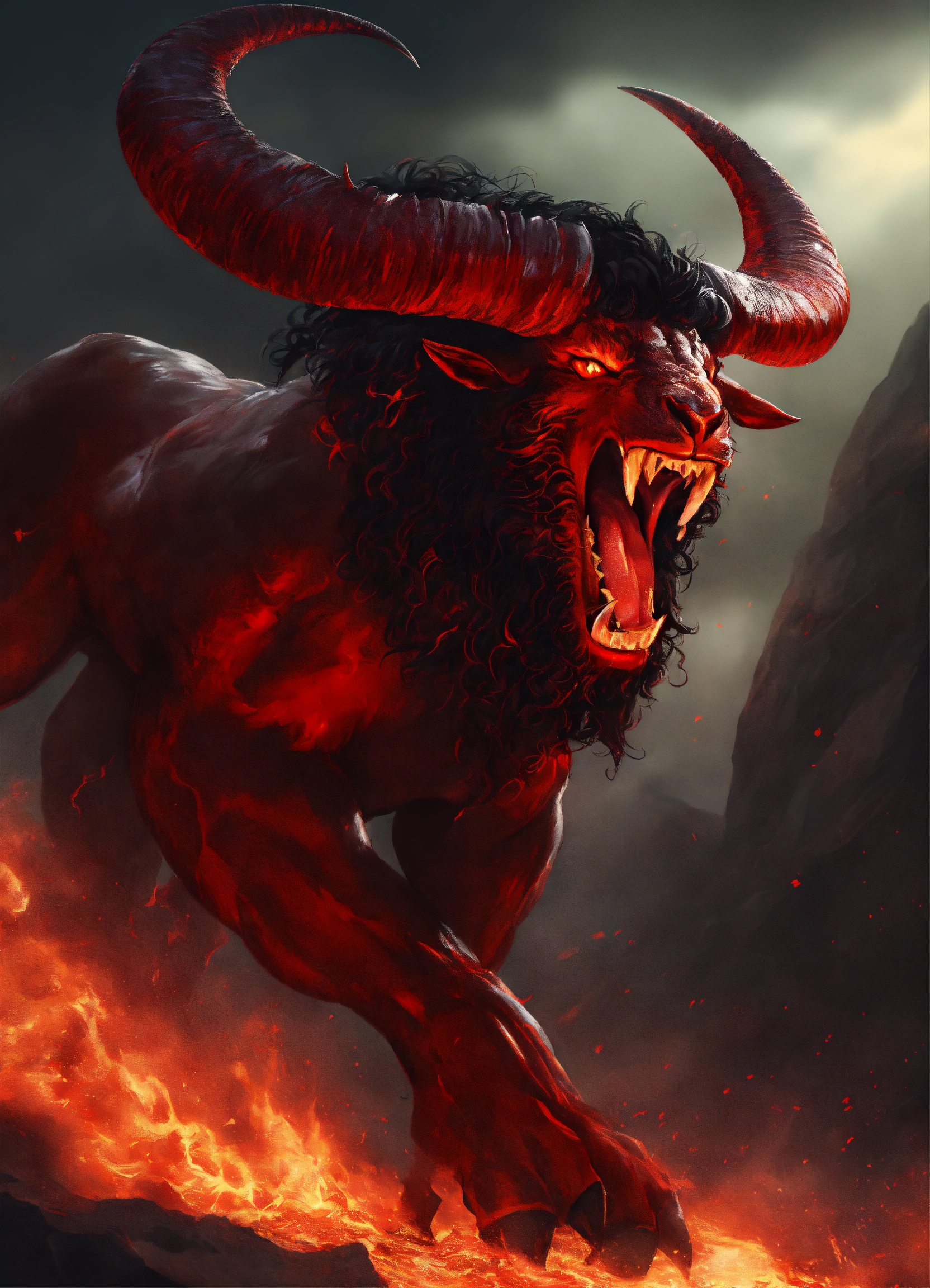 Lexica - A hellish image of an absurdly muscular red-skinned and hooved ...