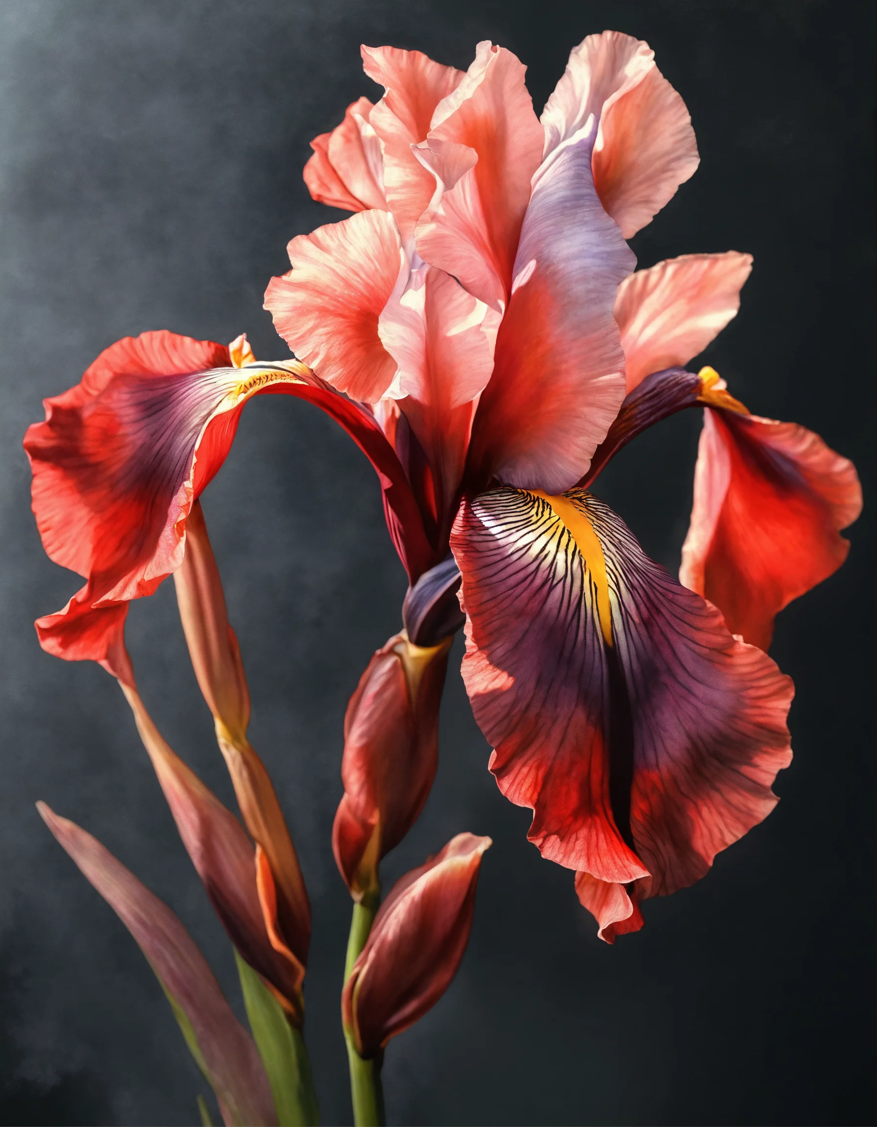 Lexica - Beautiful realistic light pastel crimson one iris on a dark ...