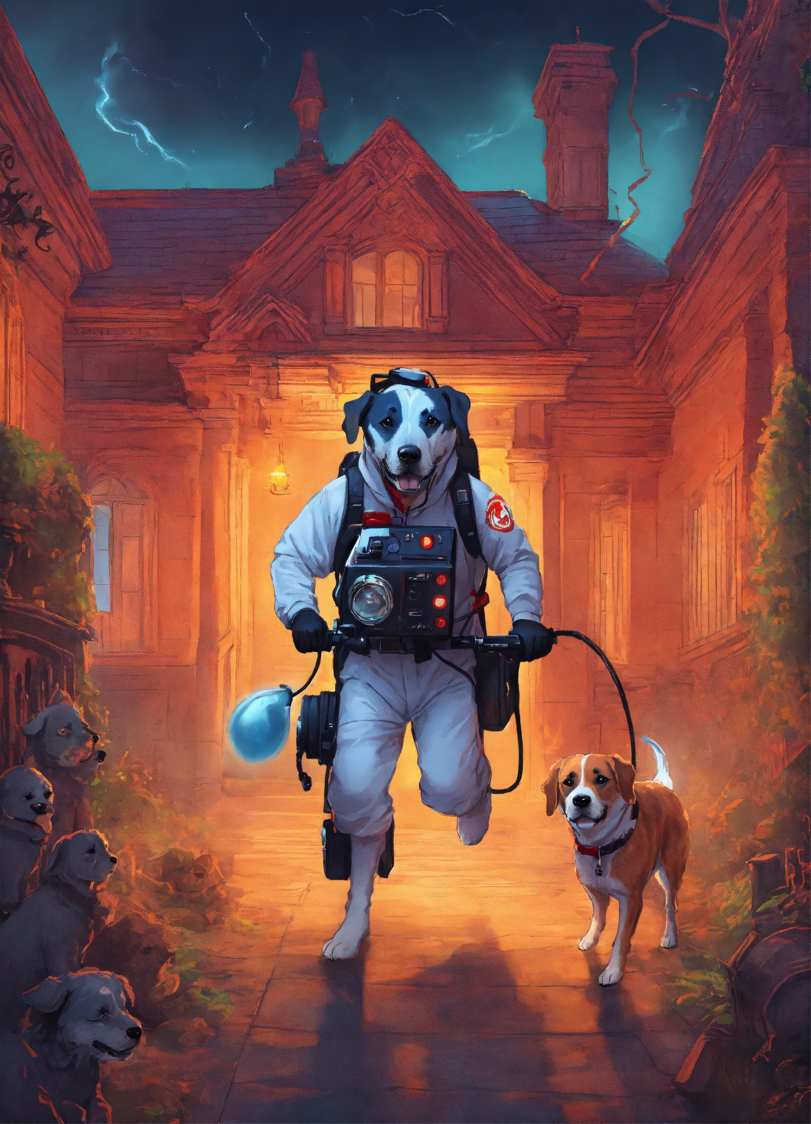 Lexica - Design a picture of a dog biking through a haunted mansion as ...
