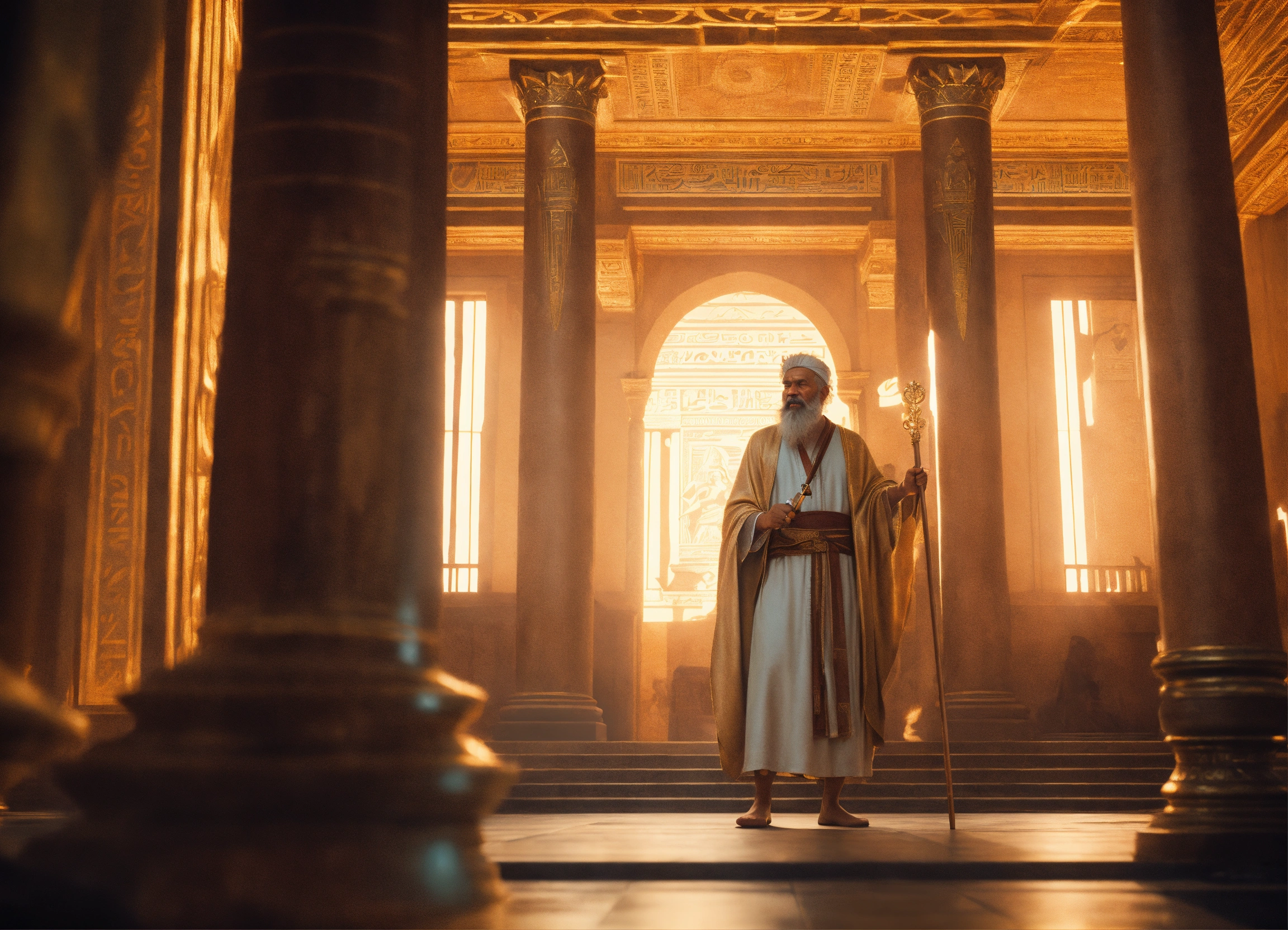 Lexica - Old Moses with his wooden staff, Hebrew robes, speaking in ...