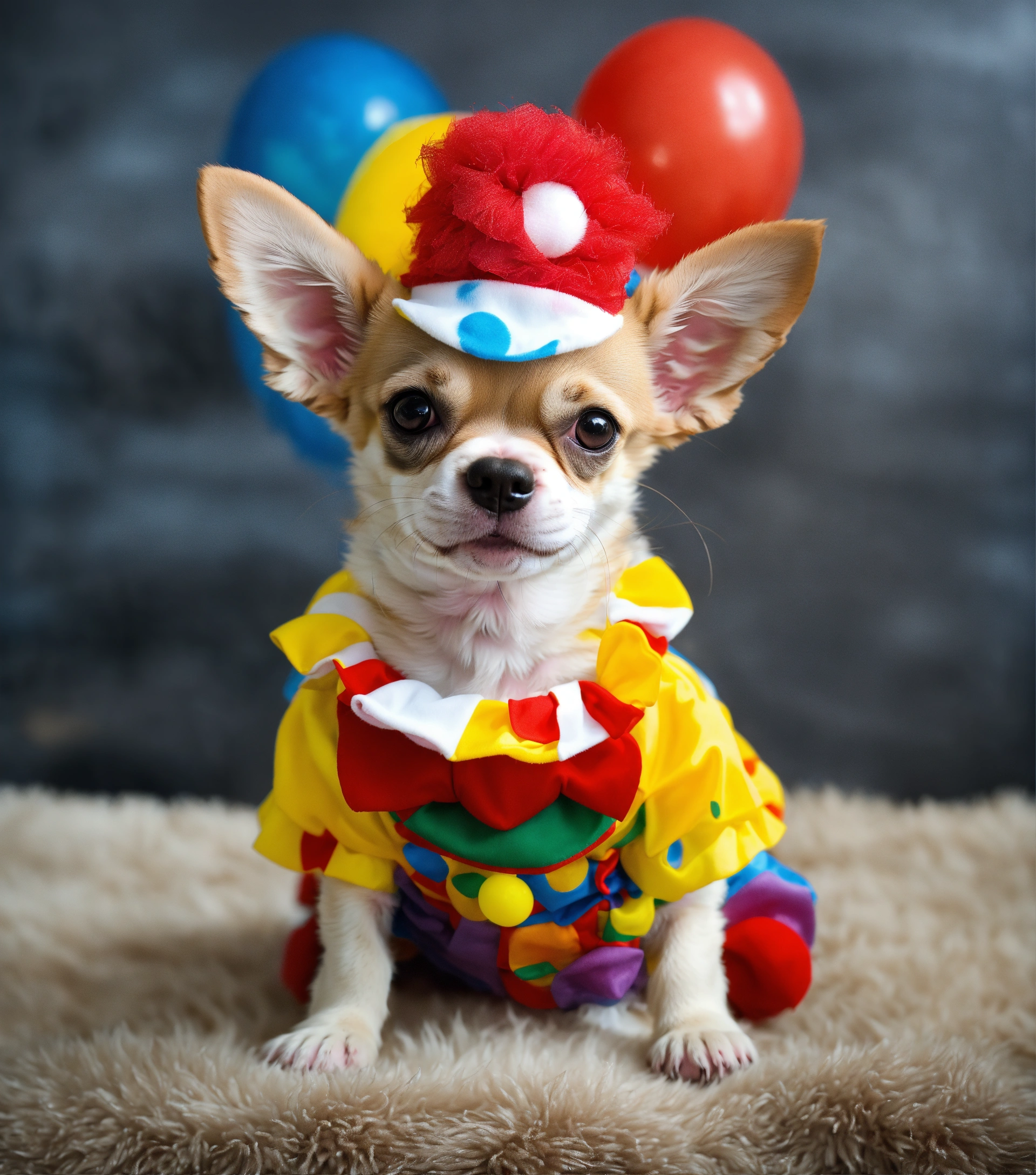 Lexica - A very cute and sweet baby Chihuahua puppy dressed as a clown ...