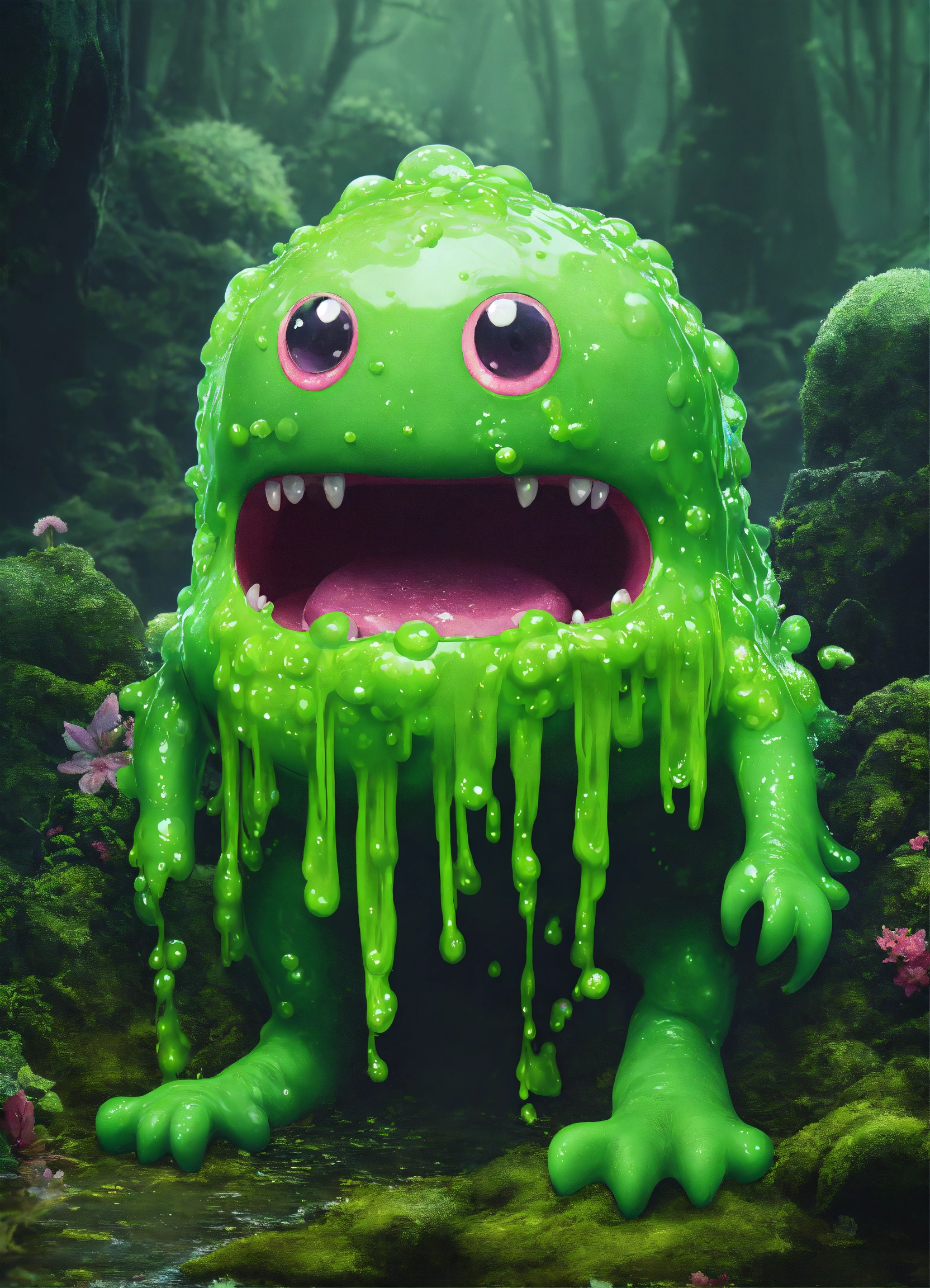 Lexica - A green slime monster with kawaii eyes