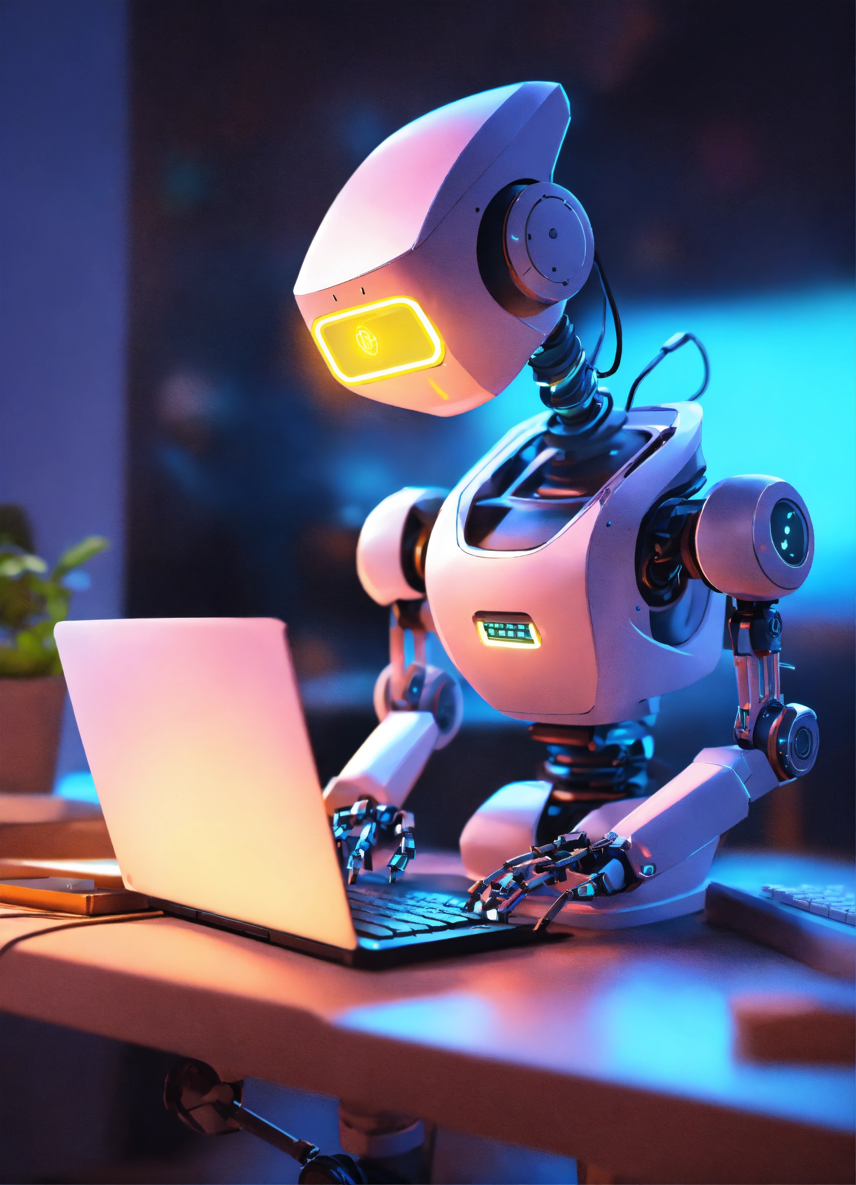 Lexica - Cute very simplistic robot plugged to databases, eyes looking ...