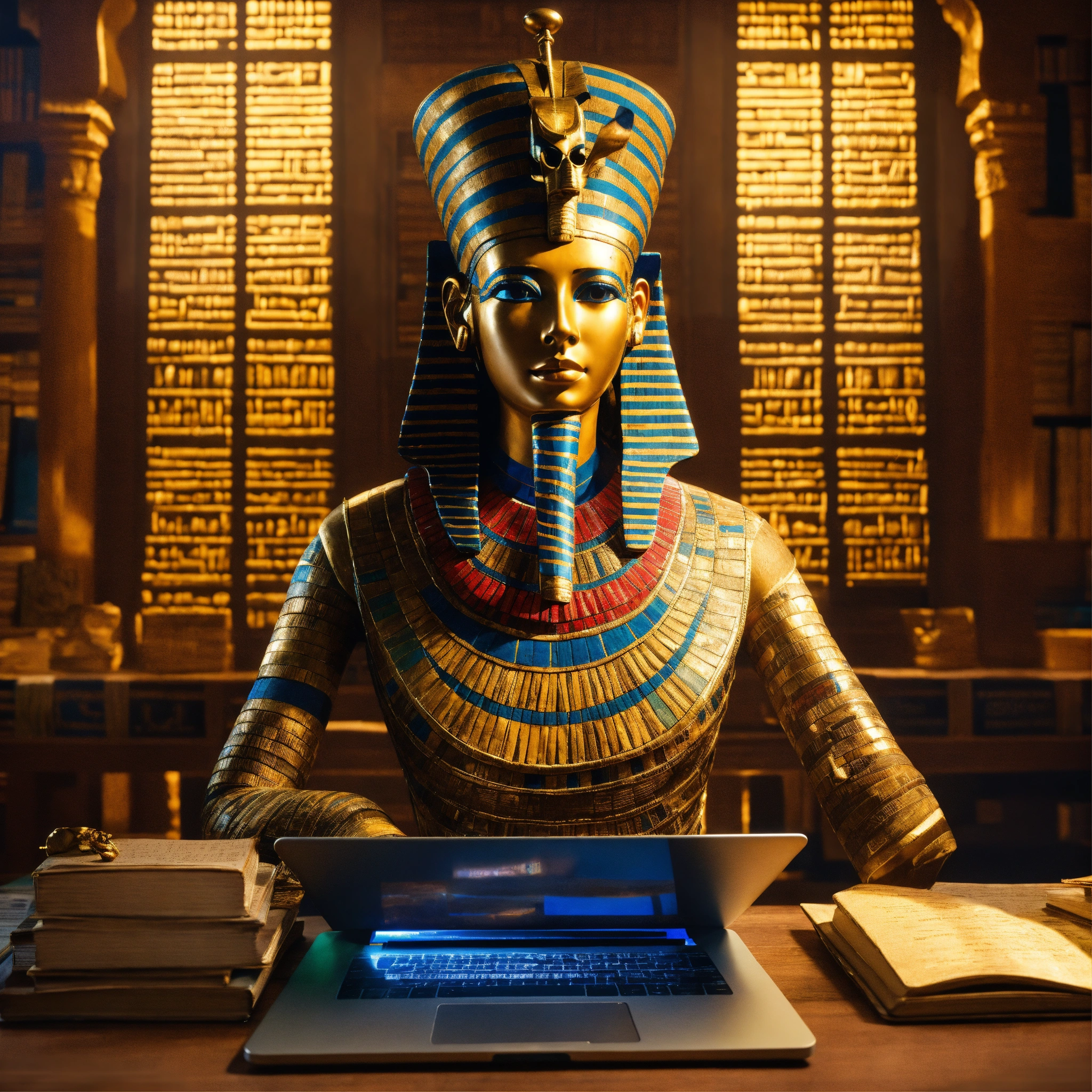 Lexica - An Egyptian mummy sitting at a desk, studying artificial ...