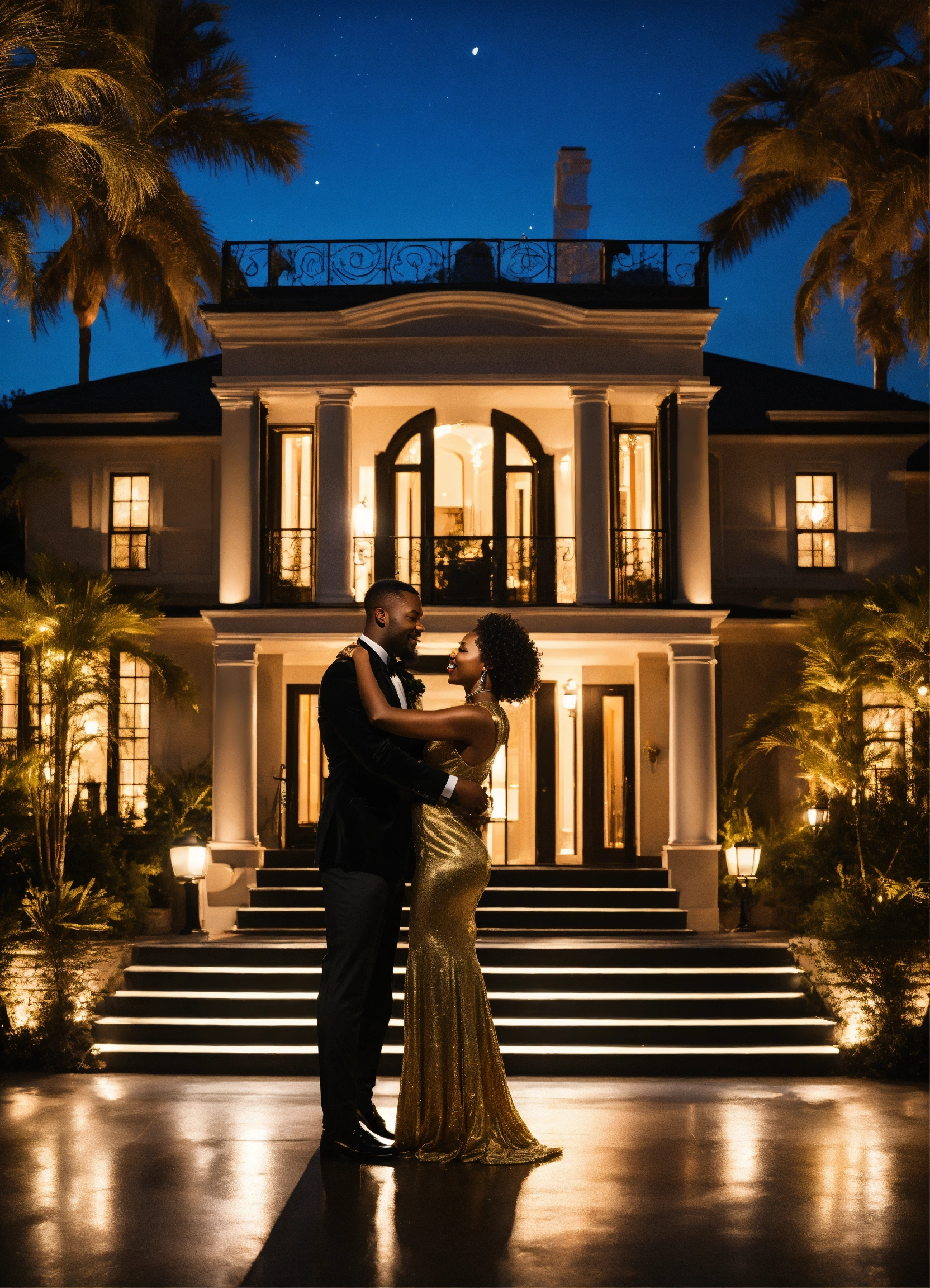 Lexica - Black man and black women dancing with mansion landscape and ...
