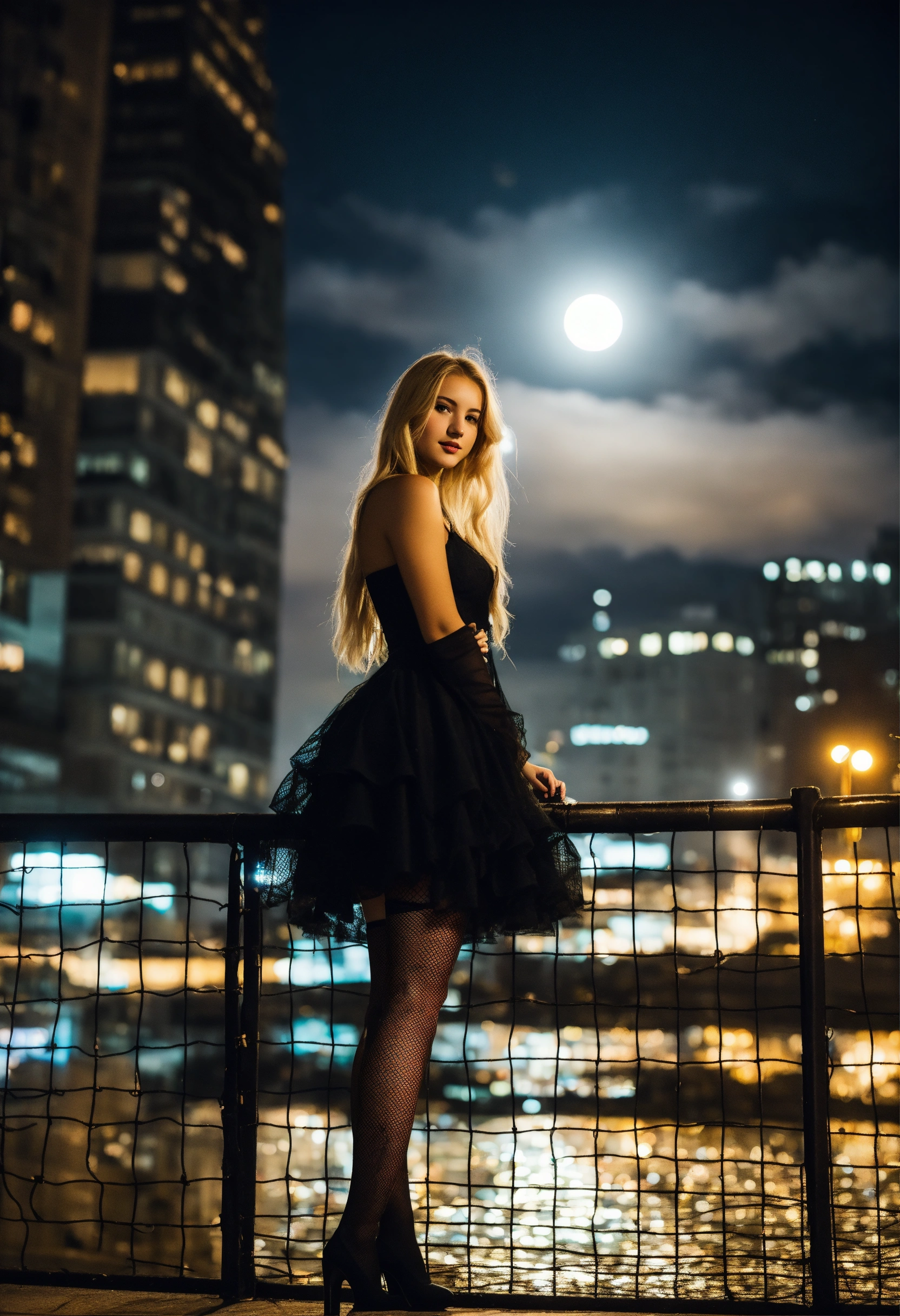 Lexica A Cute Blonde 21 Year Old Girl Wearing Black Stockings Under A