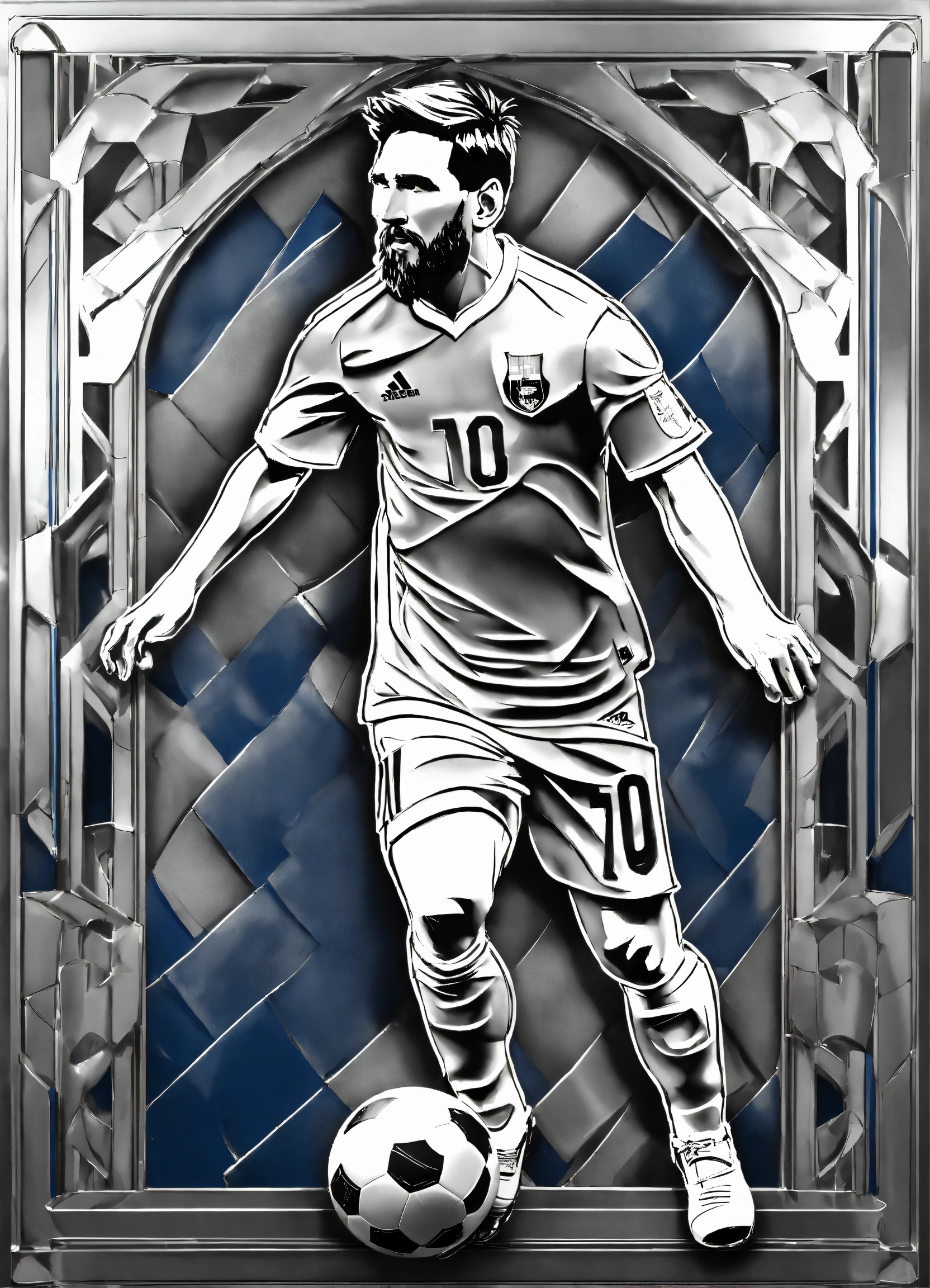 Lexica - Football poster. Messi waist-high in bas-relief style ...