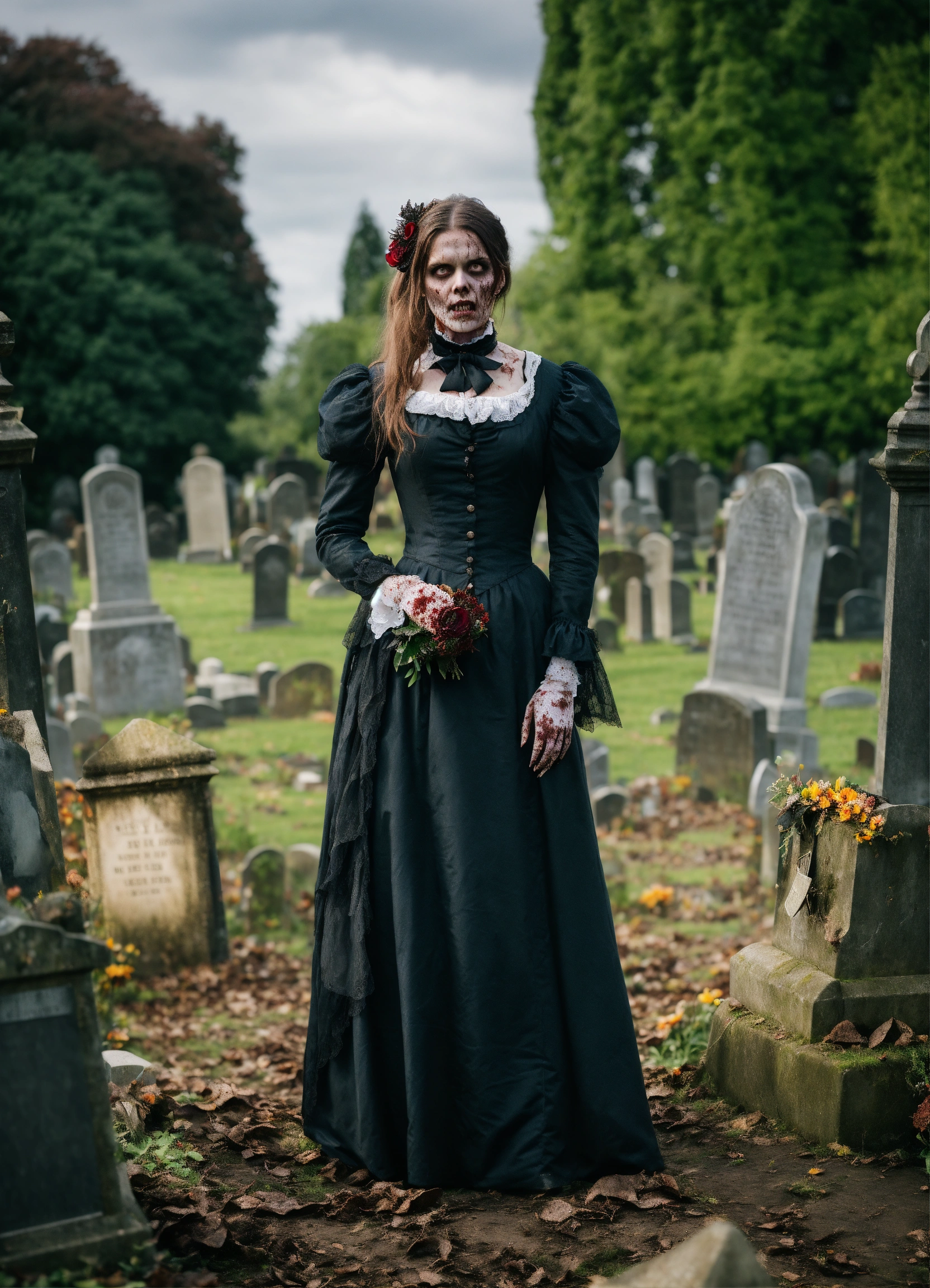 Lexica - Portrait of the zombie standing on a Victorian graveyard.