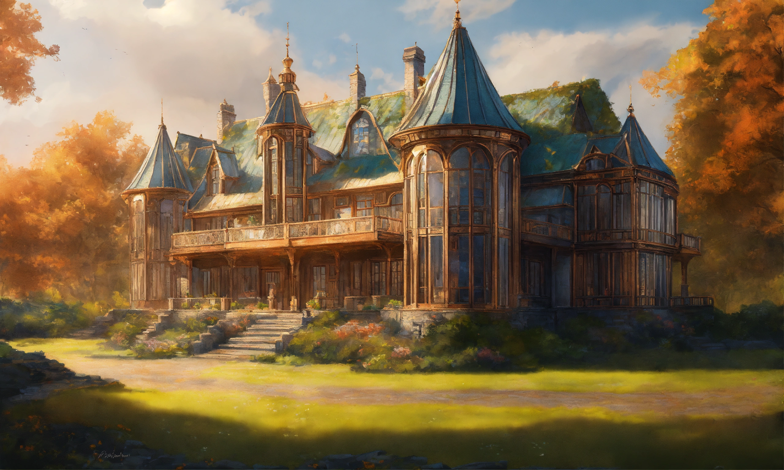 Lexica - Drawing of a fully shown elegant high elf sci fi mansion with ...