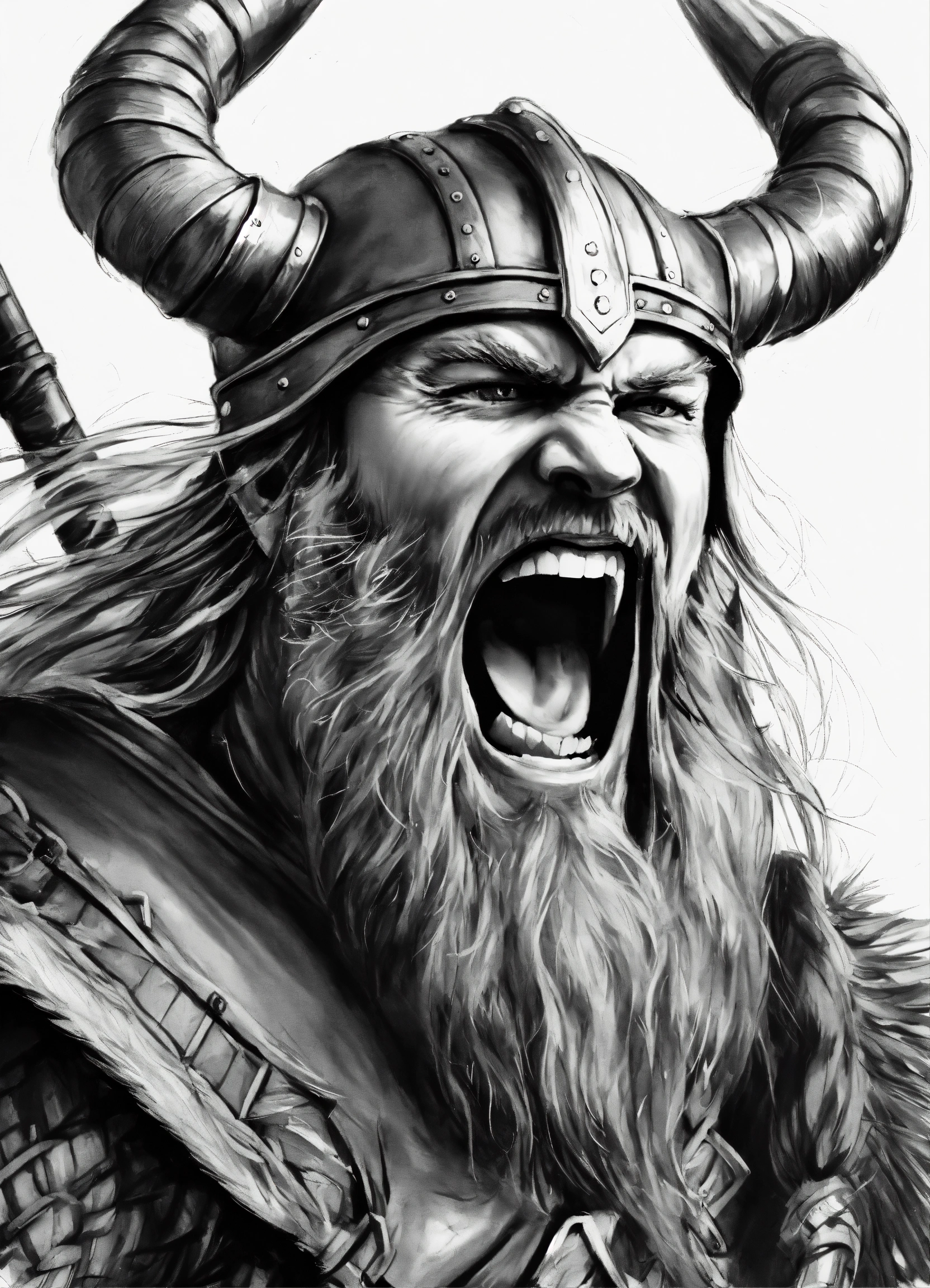 Lexica - Sketch a realistic full viking screaming on white paper.