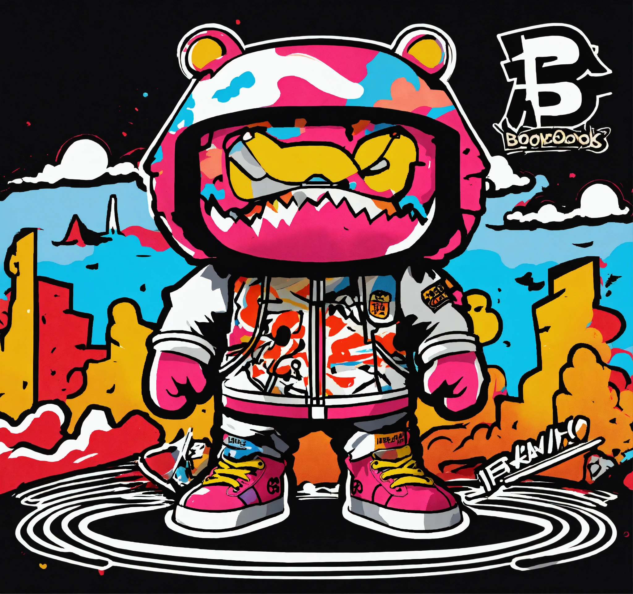 Lexica - Keith Harring style Japanese Bape graffiti cartoon logo design ...
