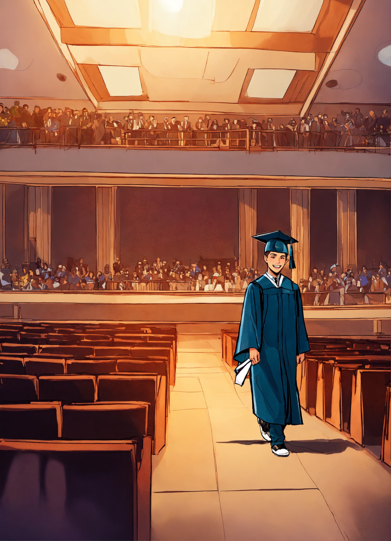 Lexica - Comic a young guy graduating from the University, his walking ...