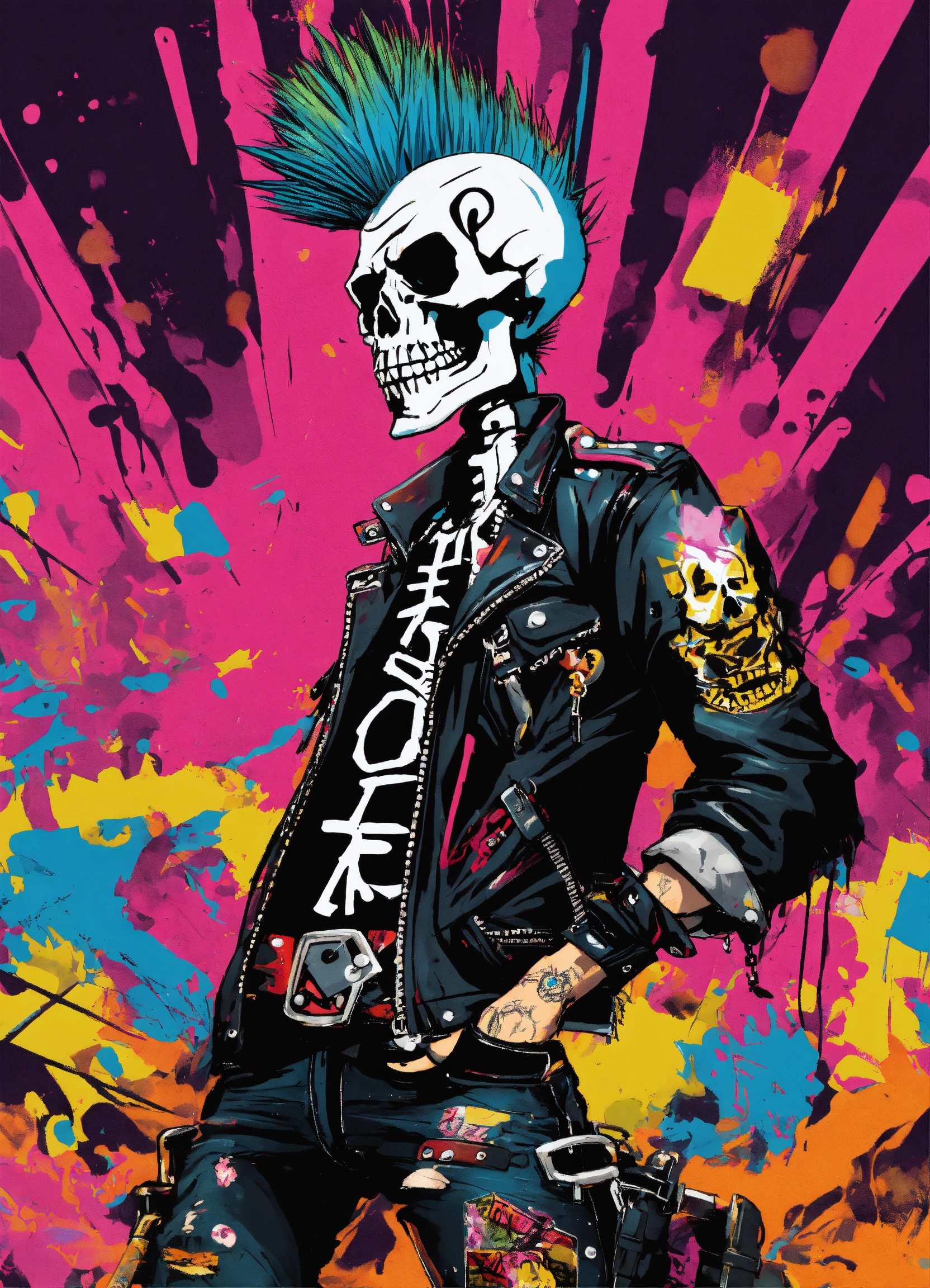 Lexica - A snarling, anarchic punk rock cartoon skeleton with a mohawk ...