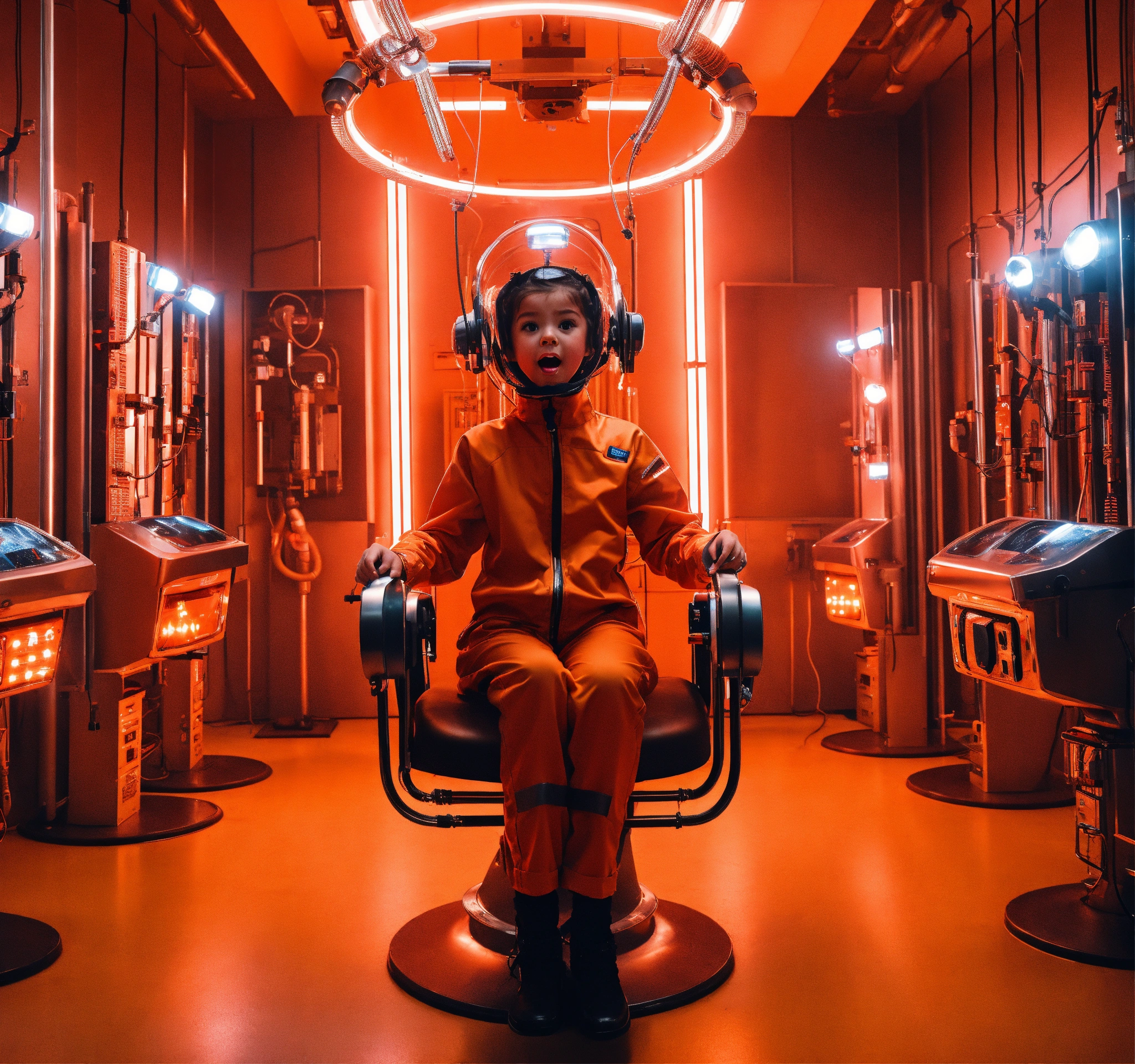 Lexica - Little girl in futuristic orange jumpsuit is screaming ...