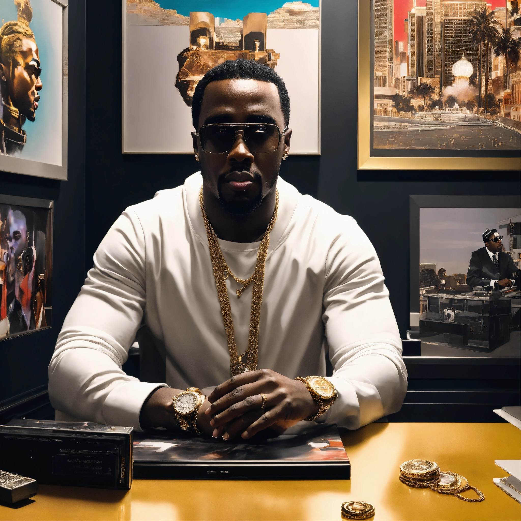 Lexica - Sky view Pop art, hyperrealist portrait of black rapper "Diddy ...